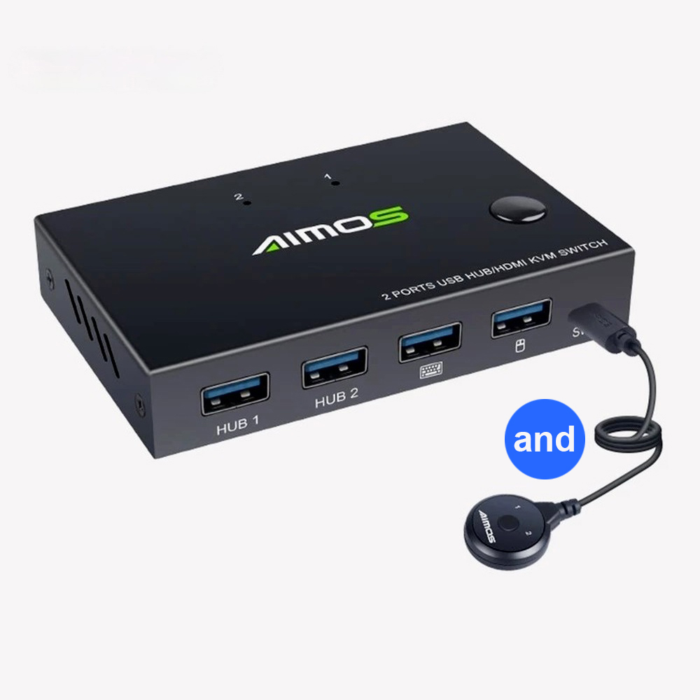 2 In 1 Out 4K USB HDMI KVM Switch for 2 PC Sharing Keyboard Mouse ...