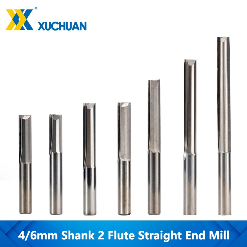 2 Flute Straight End Mill CNC Router Bit 10pcs 4/6mm Shank For Wood MDF ...