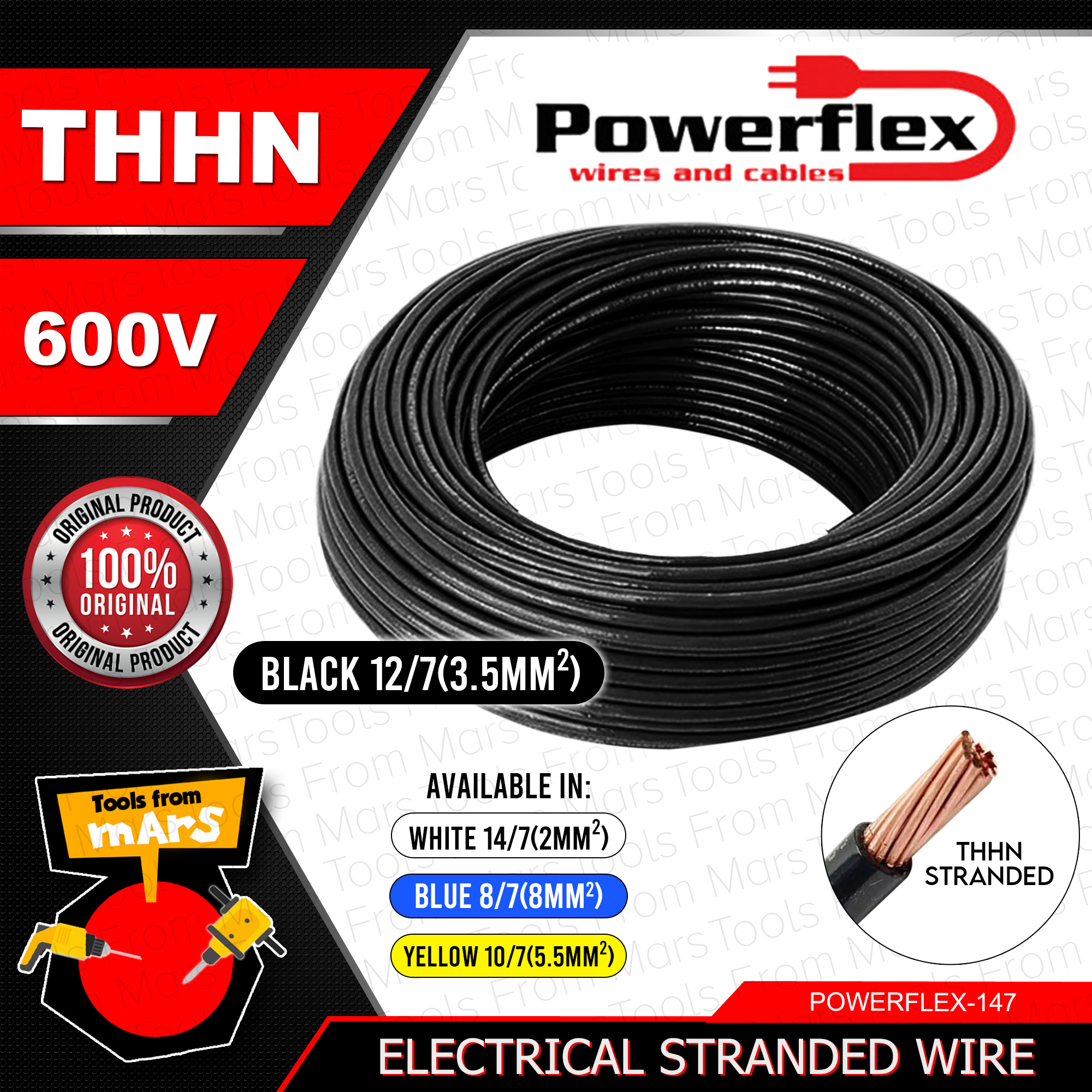 POWERFLEX Electrical THHN Stranded Cable Wires 150 Meters 8/7 | 10/7 ...