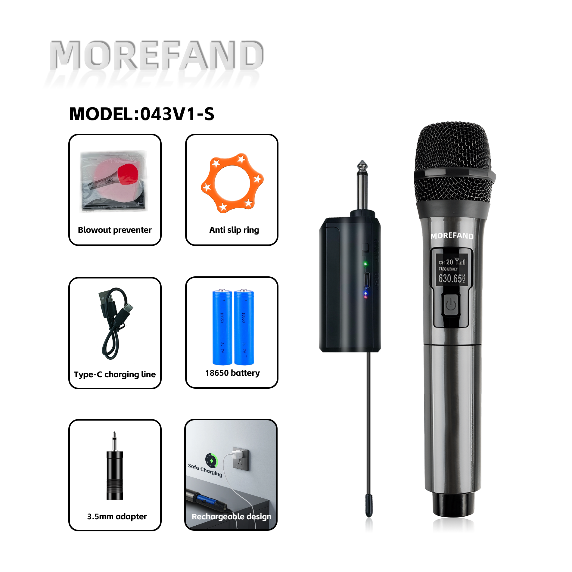 UHF Wireless Microphone Handheld Rechargeable Dynamic Microphone For ...