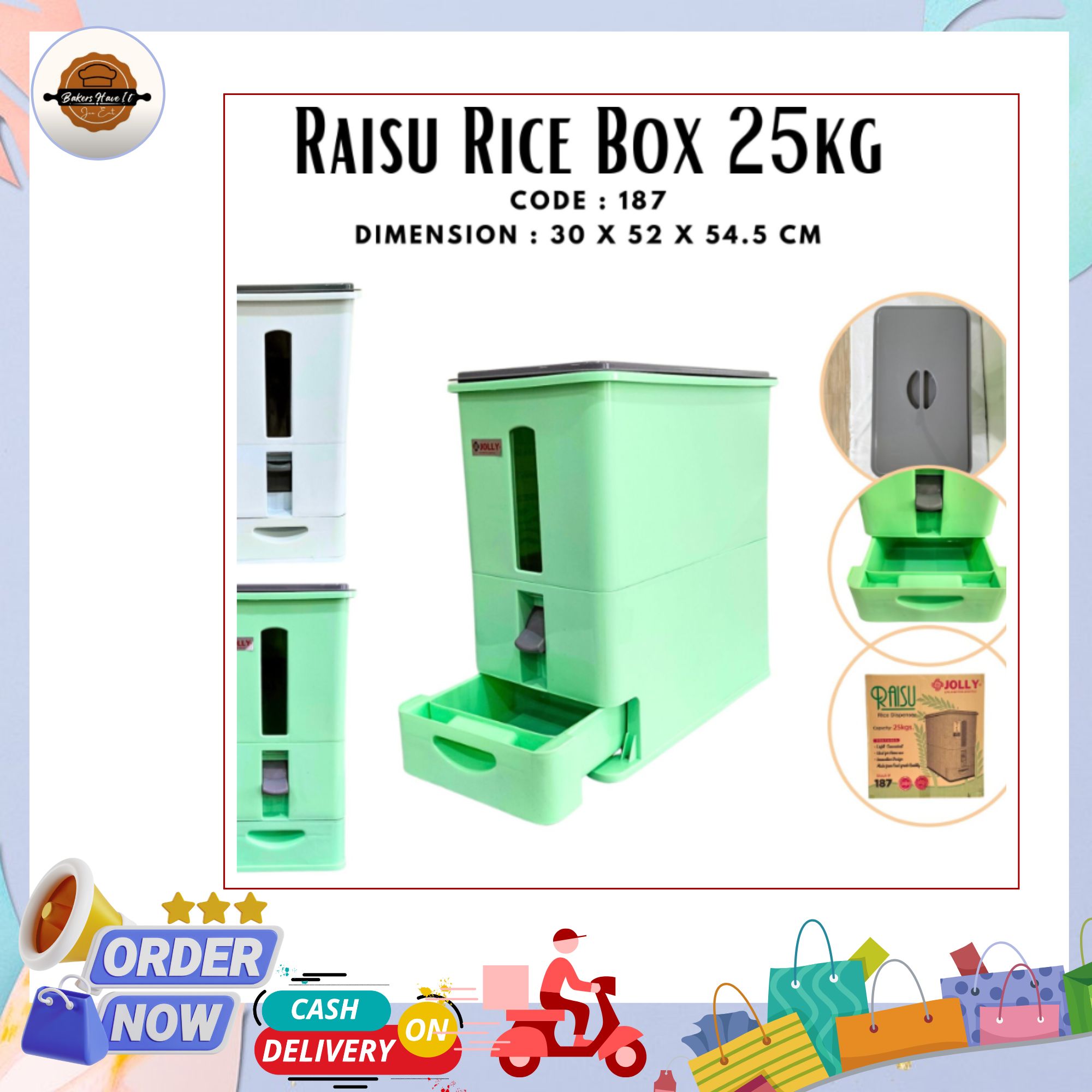 187 RAISU RICE BOX 25KG/JOLLY RICE BOX/RICE BIN/25KG RICE BIN/25KG RICE ...