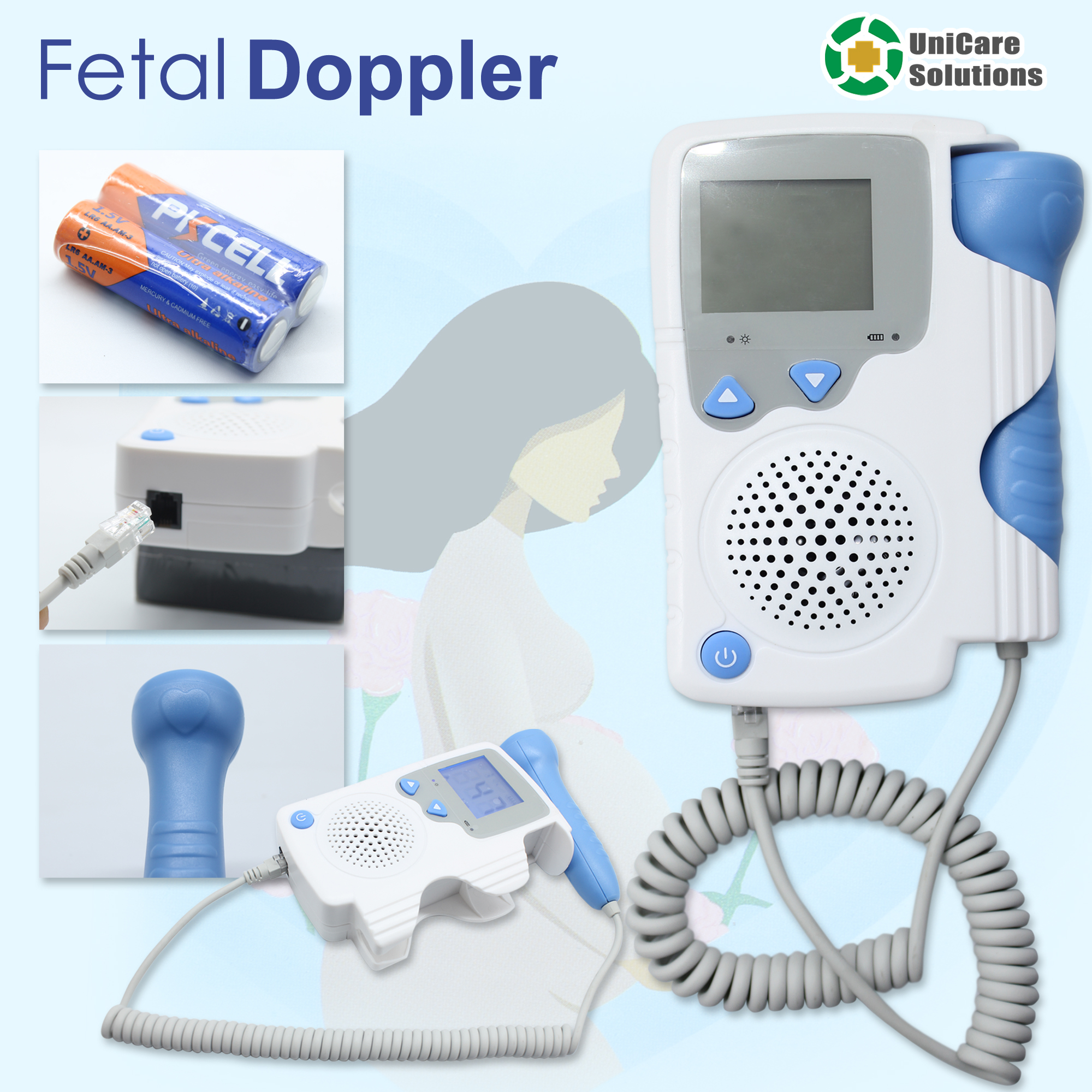 Unicare Solutions Fetal Doppler Heartbeat Detector Portable Ultrasound ...