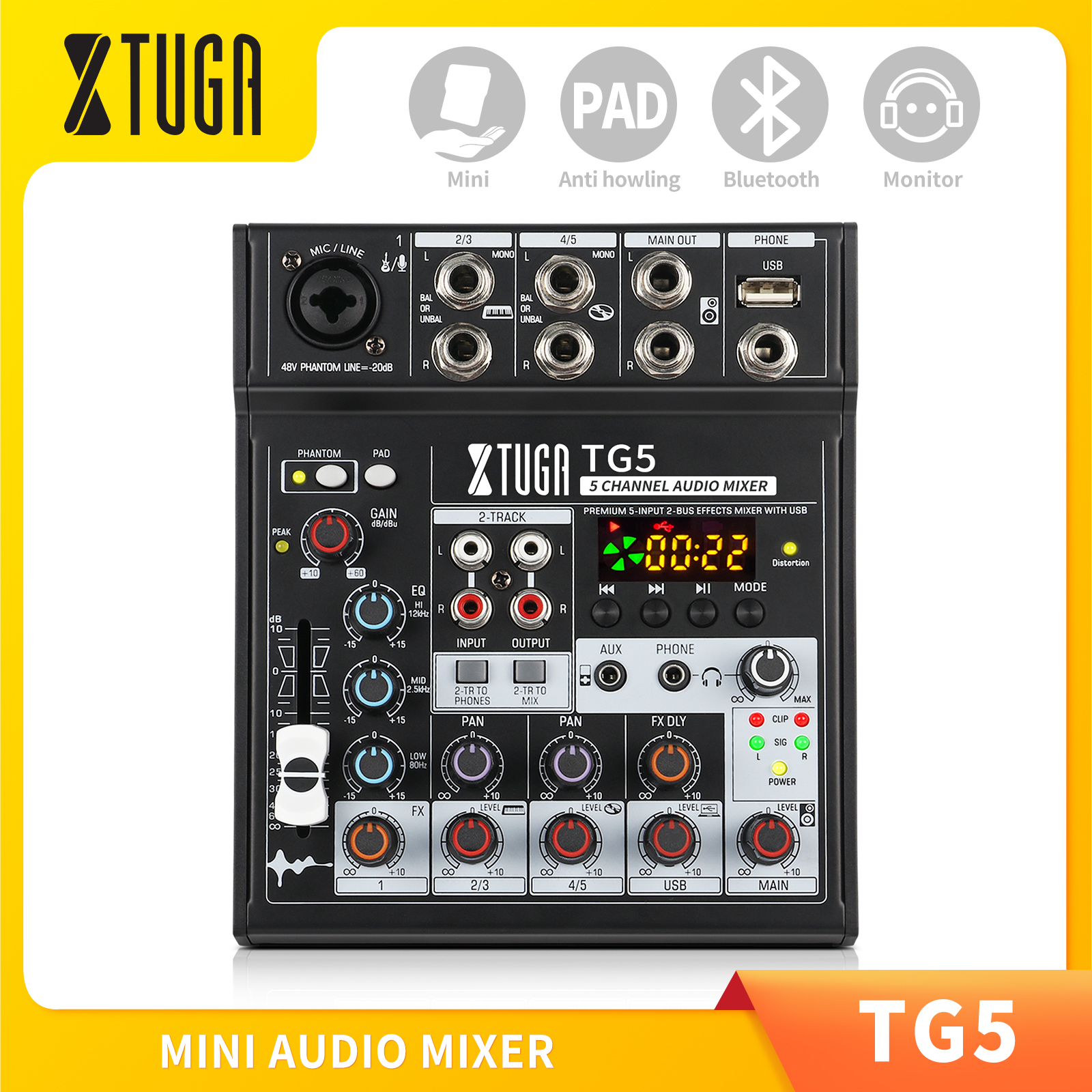 XTUGA 5 Channel Audio Mixer TG5 Portable Mini Sound Mixing Console With ...