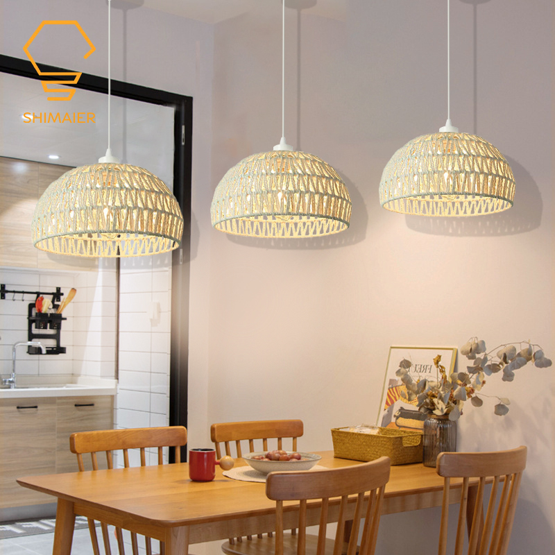 Pendant Light Bohemian Modern Woven Rattan/Iron Hanging Light Farmhouse ...