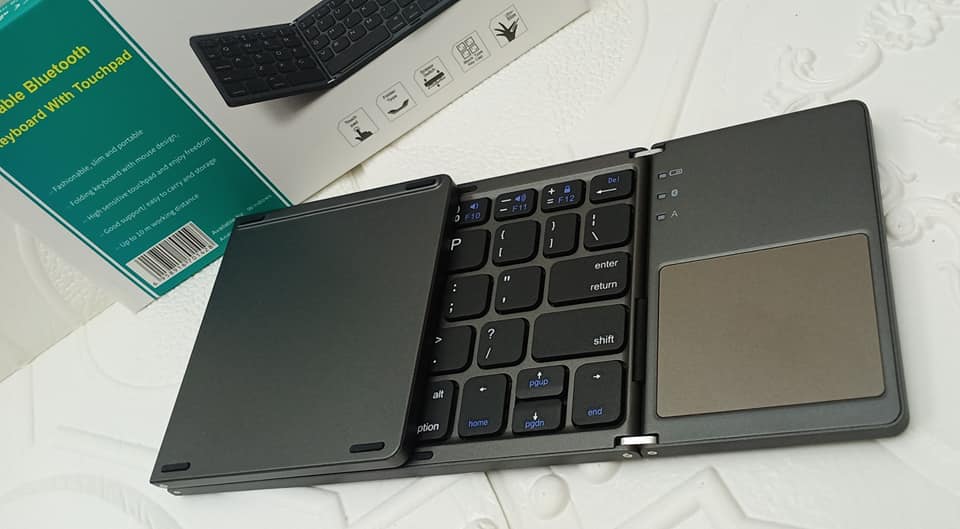 FOLDABLE BLUTOOTH KEYBOARD WITH TOUCHPAD WIRELESS TWICE FOLDING KEBOARD ...
