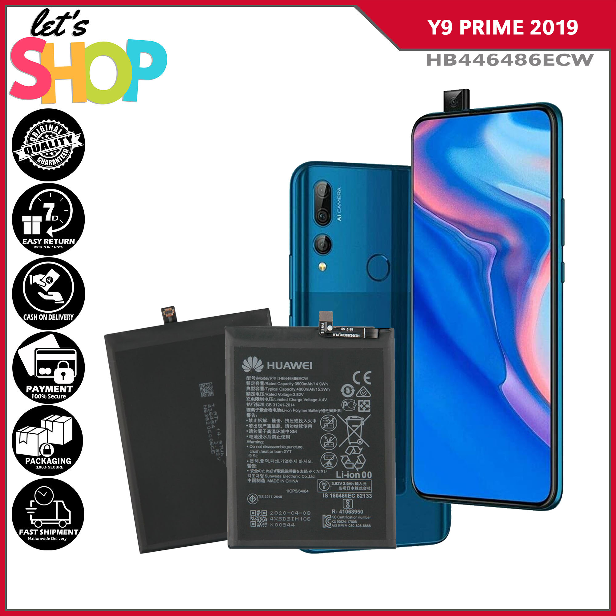 Huawei Y9 Prime 2019 Battery Model HB446486ECW Lets Shop Original ...