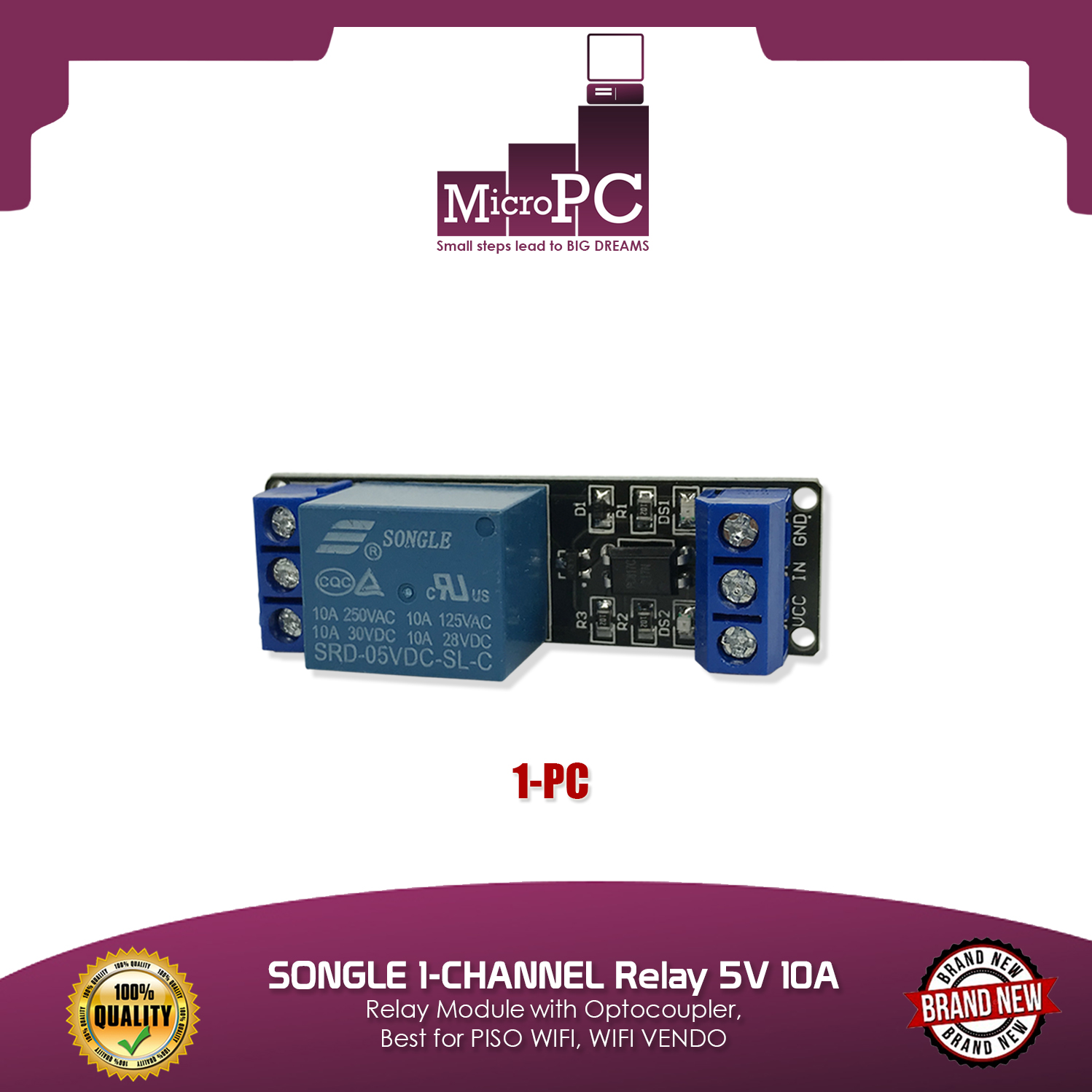 SONGLE 1-CHANNEL Relay 5V 10A Relay Module with Optocoupler, Best for ...