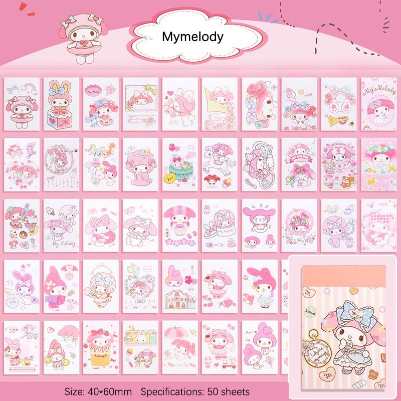 50 Sheets Cute Sanrio Sticker Book Melody Cinnamoroll Kuromi Decorative ...