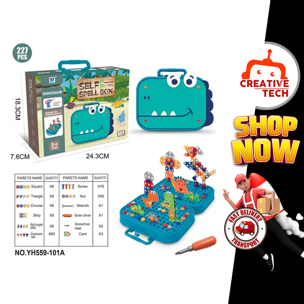SELF SPELL BOX Electric Drill Tool Box Toy TOY DIY DINOSAUR 3D PUZZLES ...