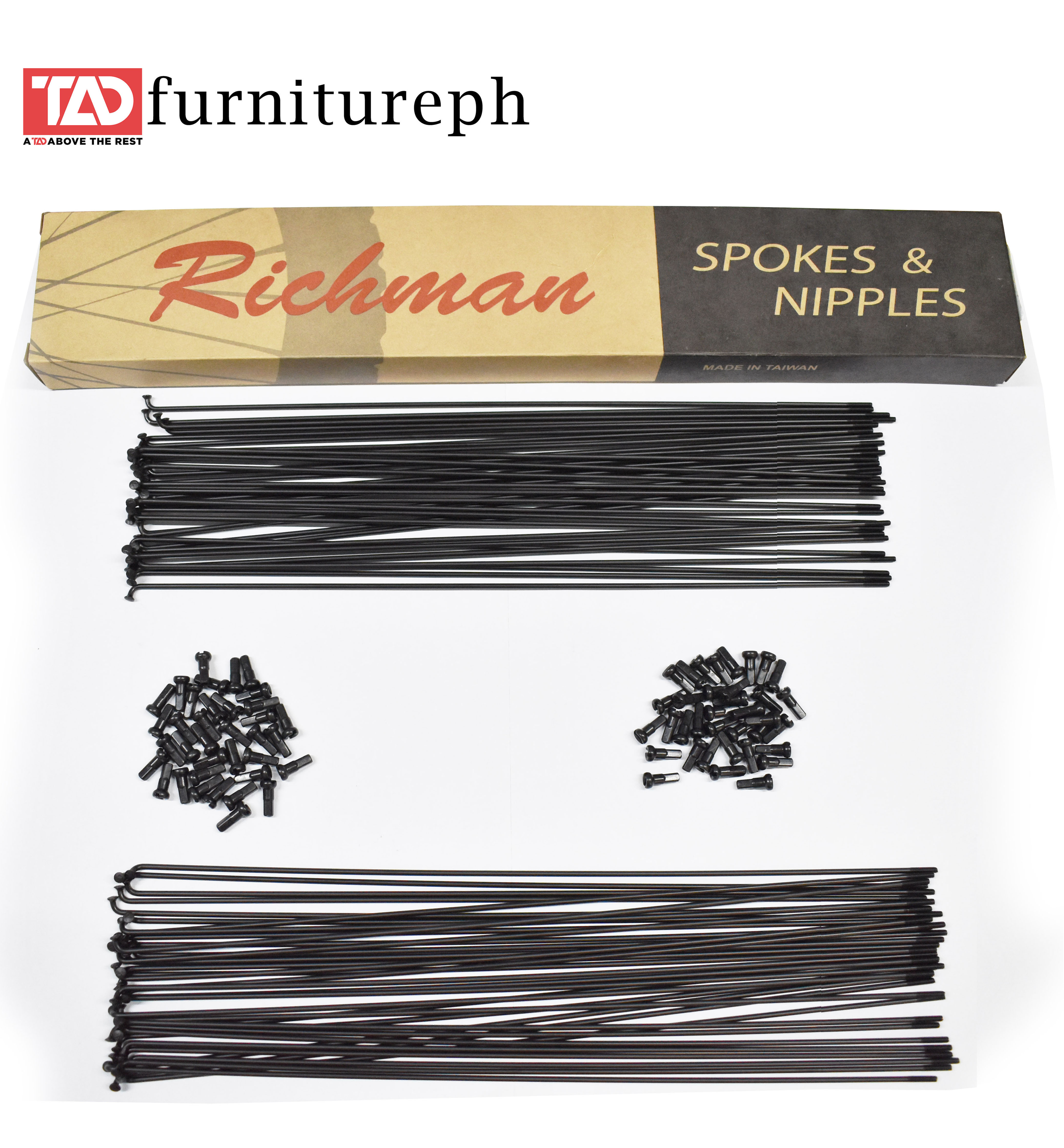 TAD Double Butted Spokes Richman 14g x 72 pcs Matt Black Stainless with ...