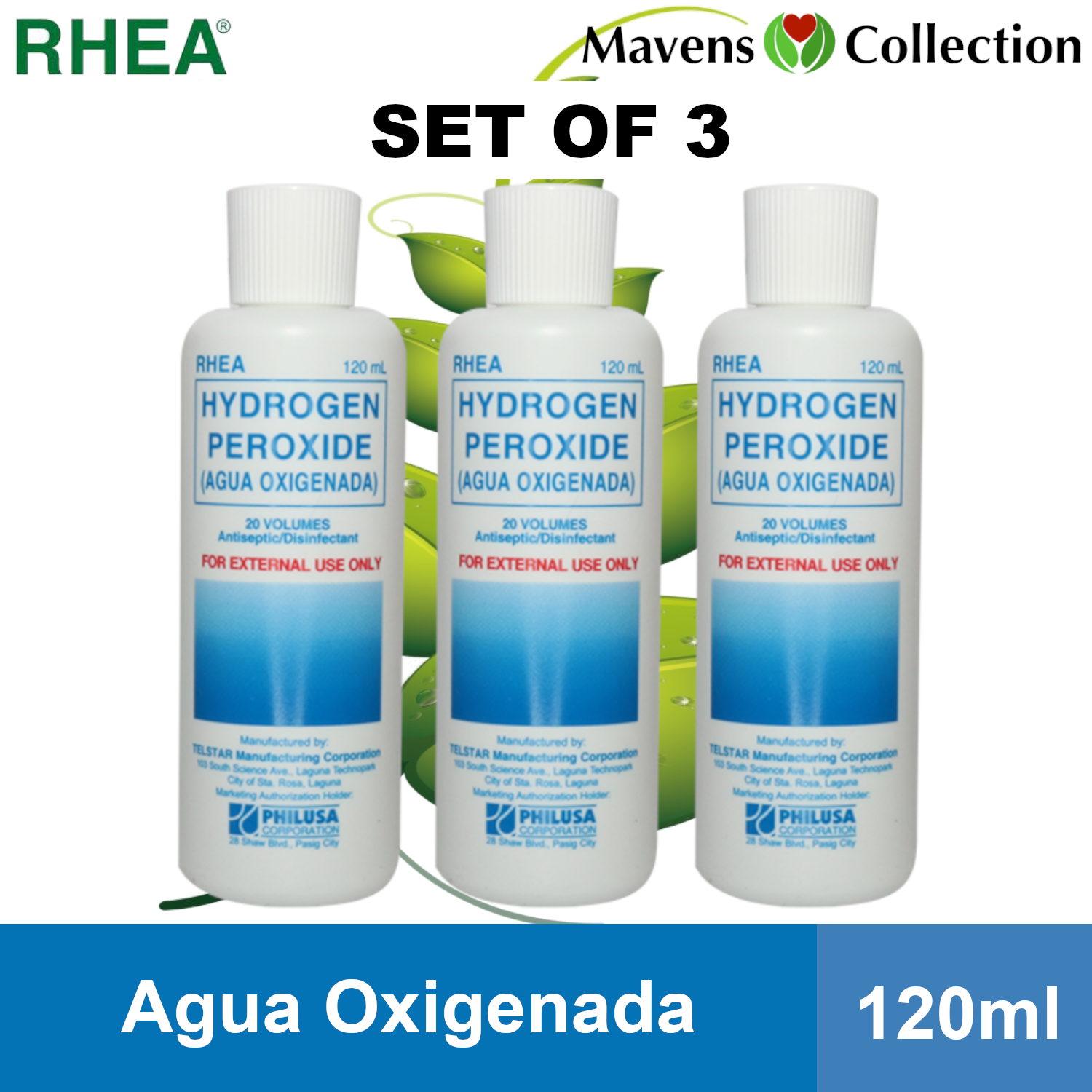 RHEA Hydrogen Peroxide (Agua Oxigenada) 20 Volumes 120mL (Set of 3) by ...