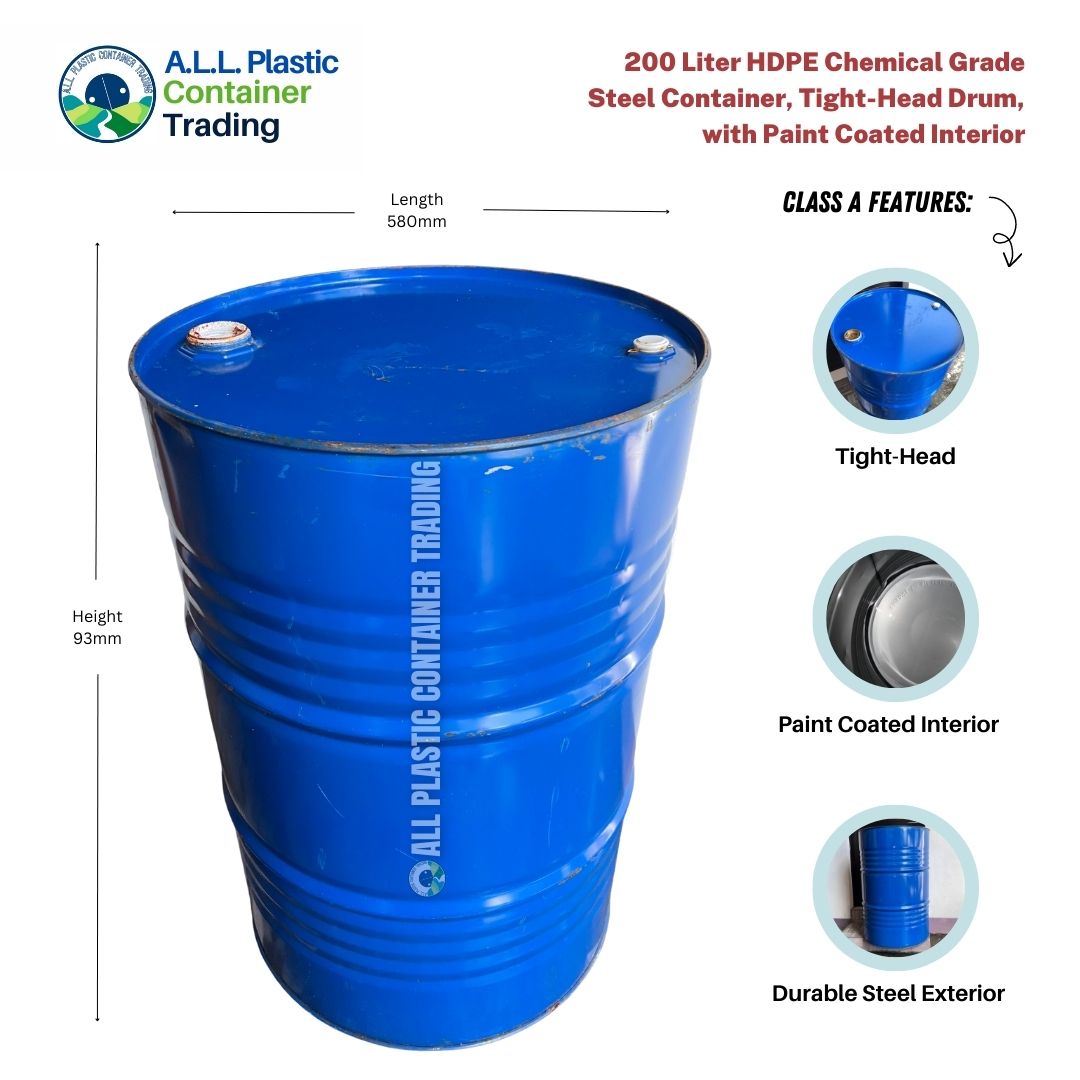 200 Liter HDPE Chemical Grade Steel Container, Tight-Head Drum, with ...