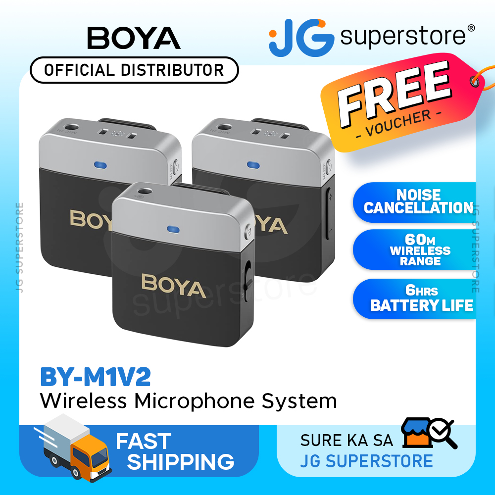 BOYA BY-M1V Series 2.4GHz Dual-Channel Wireless Lavalier Microphone System (Plug & Play) Clip On ...