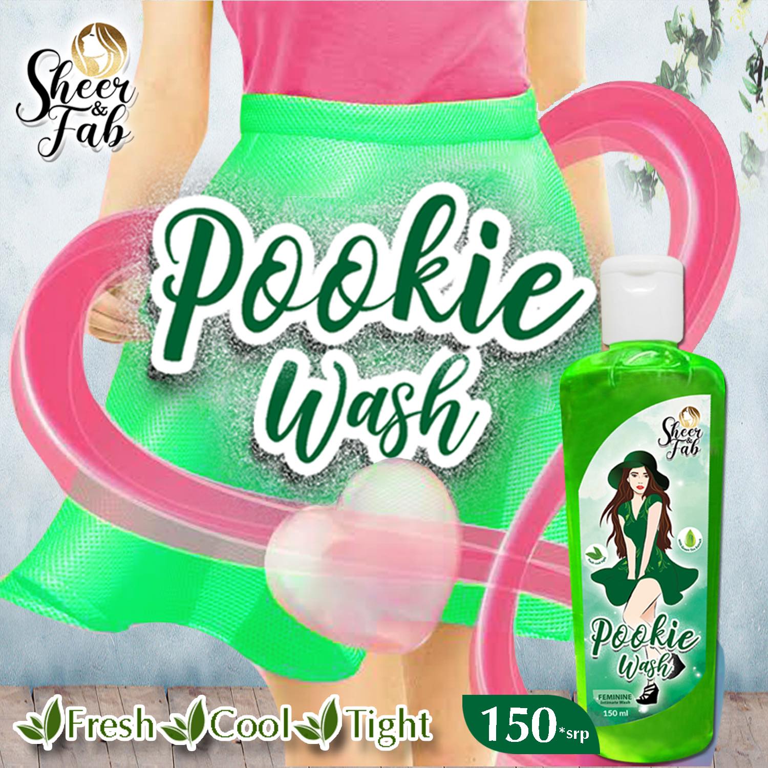 2Bottles of POOKIE Feminine WASH Green Tea Scent 150ml Tightening ...