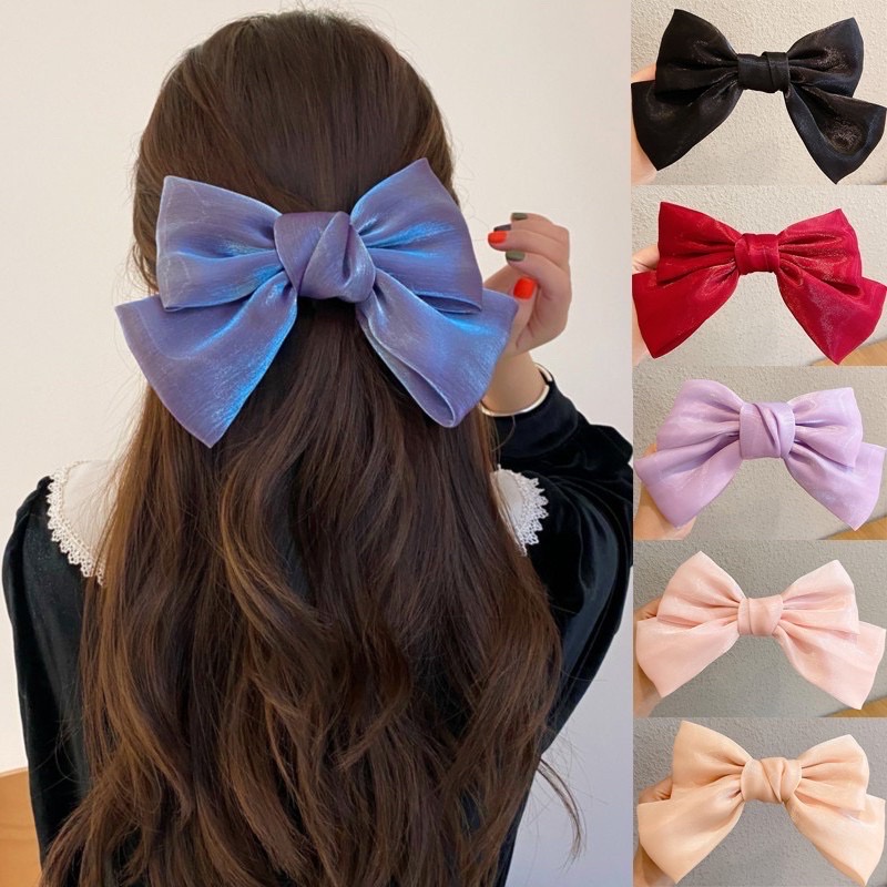 EMS fashion New Korea Style shiny Sweet Hairpin Cute Ribbon Bow Imit hair clip cute color ...