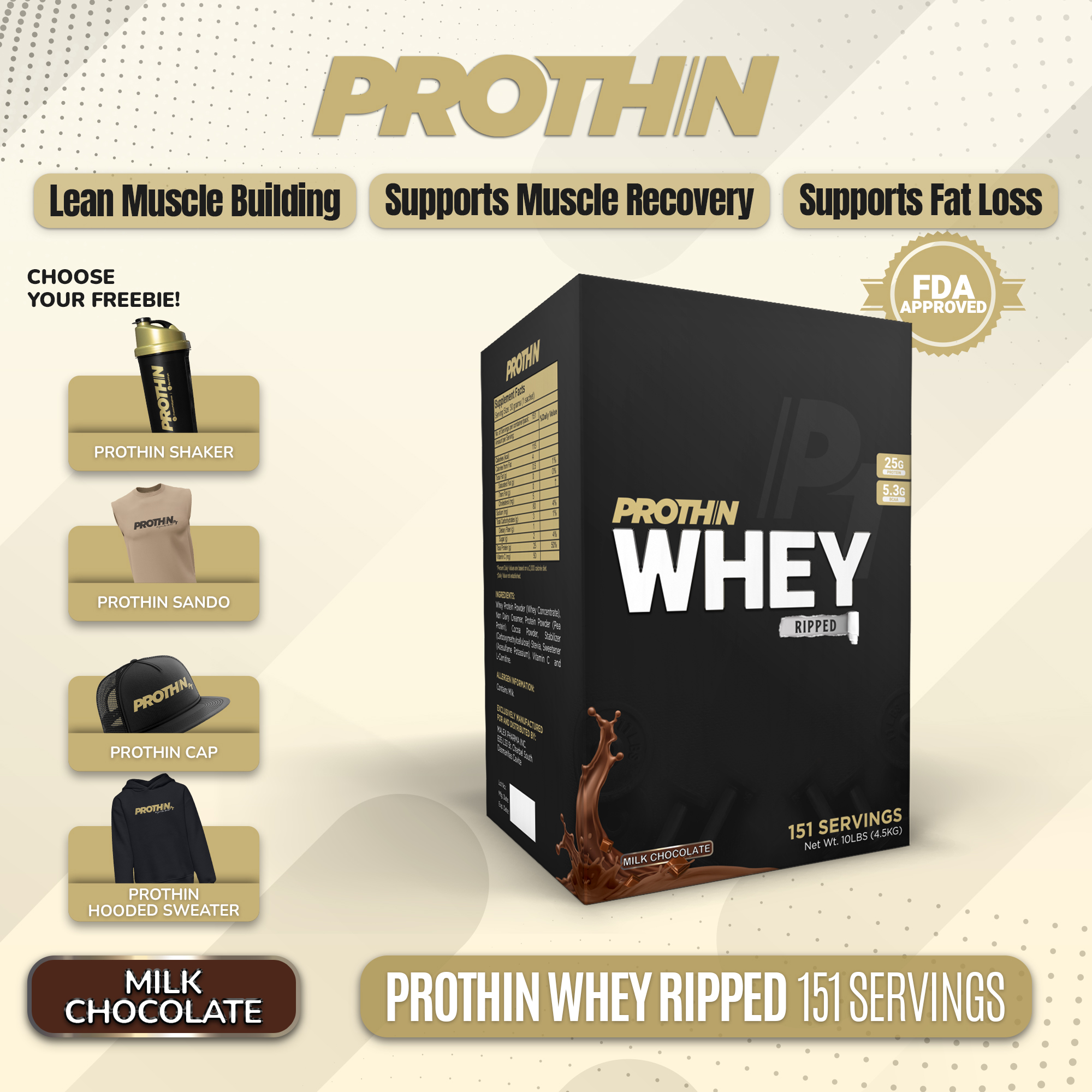 Prothin Whey Ripped Powder 151 Servings (Milk Chocolate) Premium ...