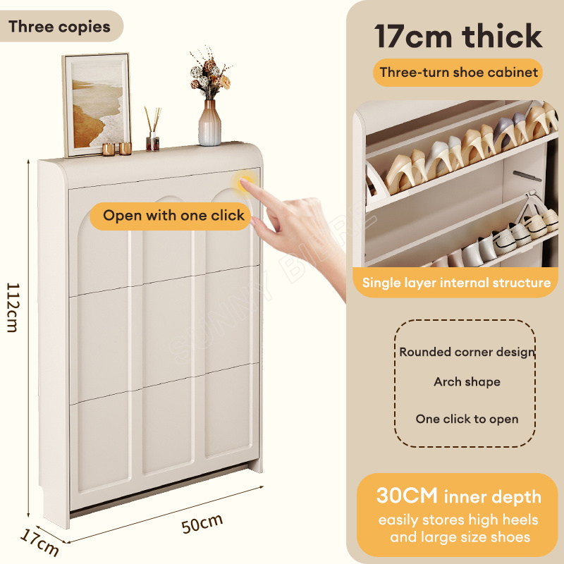 Wooden Flip Shoe Cabinet Storage Shoe Rack 3 Drawers Tipper Shoe ...