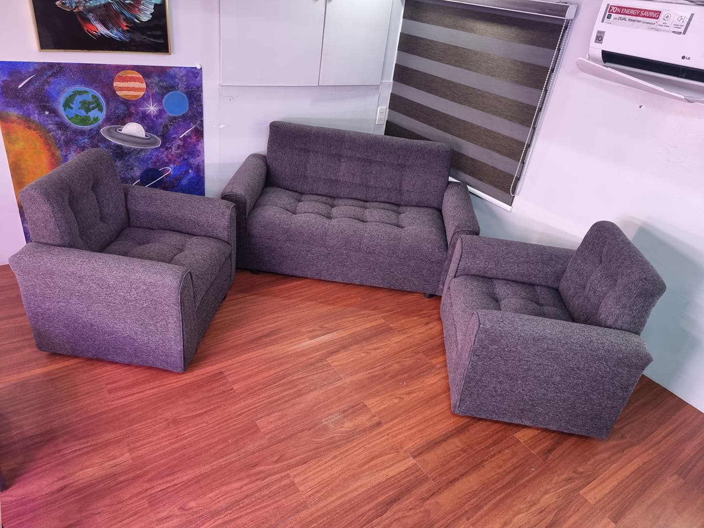 ambassador dark grey fabric sofa set uratex foam | Lazada PH