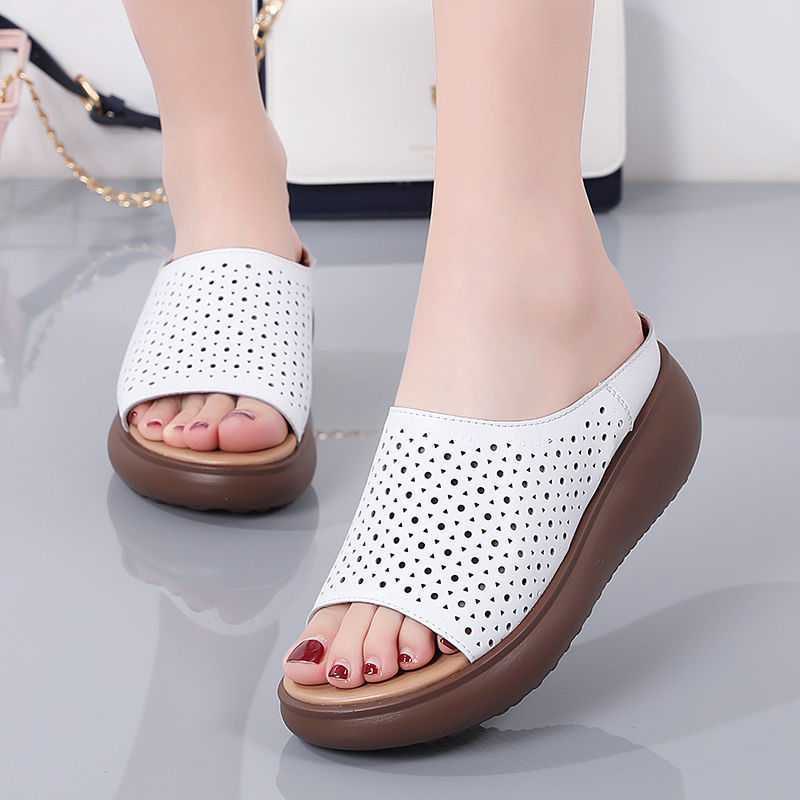 Korean Thick Wedge Leather Strap Slope Sandals | Lazada PH
