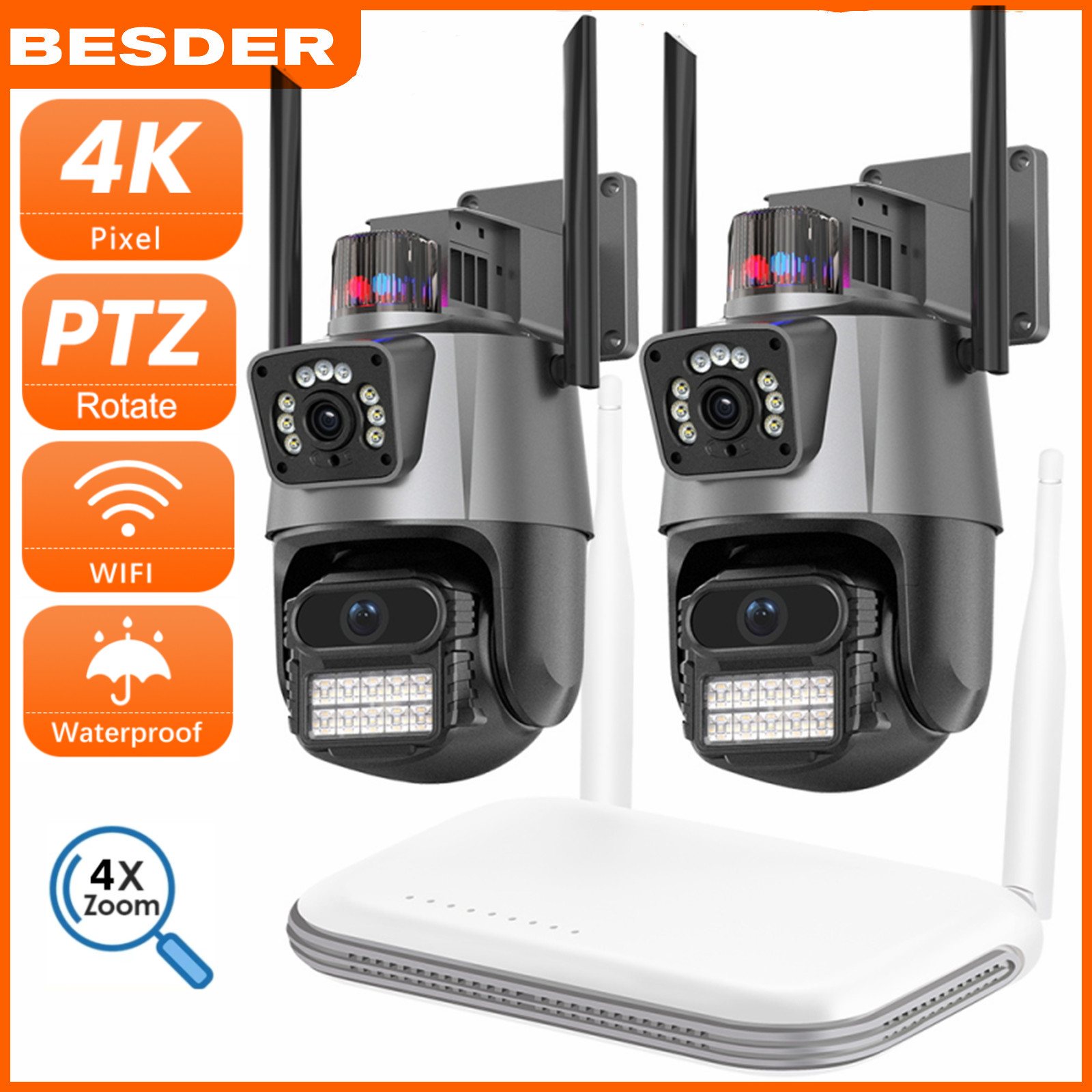 BESDER 8CH Mini NVR 8MP IP Camera 4K WiFi Camera Dual Lens Dual Screen ...
