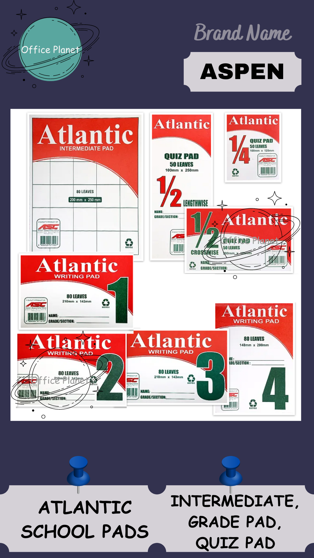 PAD PAPER INTERMEDIATE PAD, QUIZ PAD, CROSSWISE, LENGTHWISE, 1/4, GRADE ...