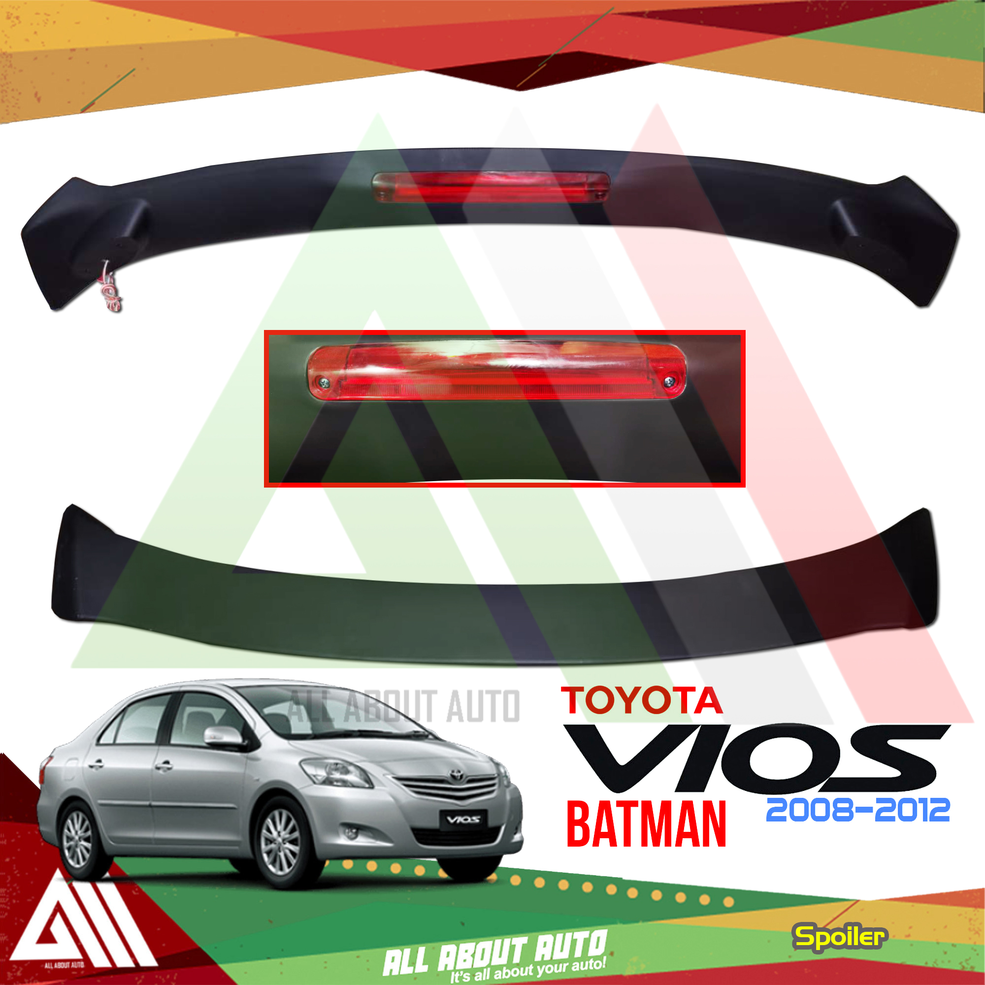Toyota Vios 2008-2012 BATMAN TRD Trunk Spoiler w/ Brake Light (Matte ...