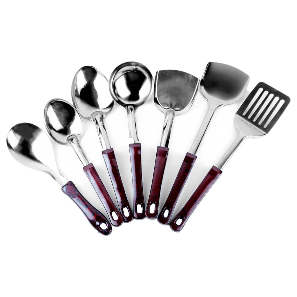 Red-Handle Stainless Steel Kitchen Utensils Soup Ladle Leakage Turner ...