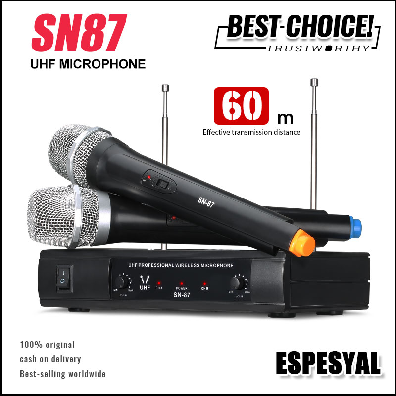 SN87 Wireless Microphone 2 Handheld VHF FM 60M receiving distance 2 ...