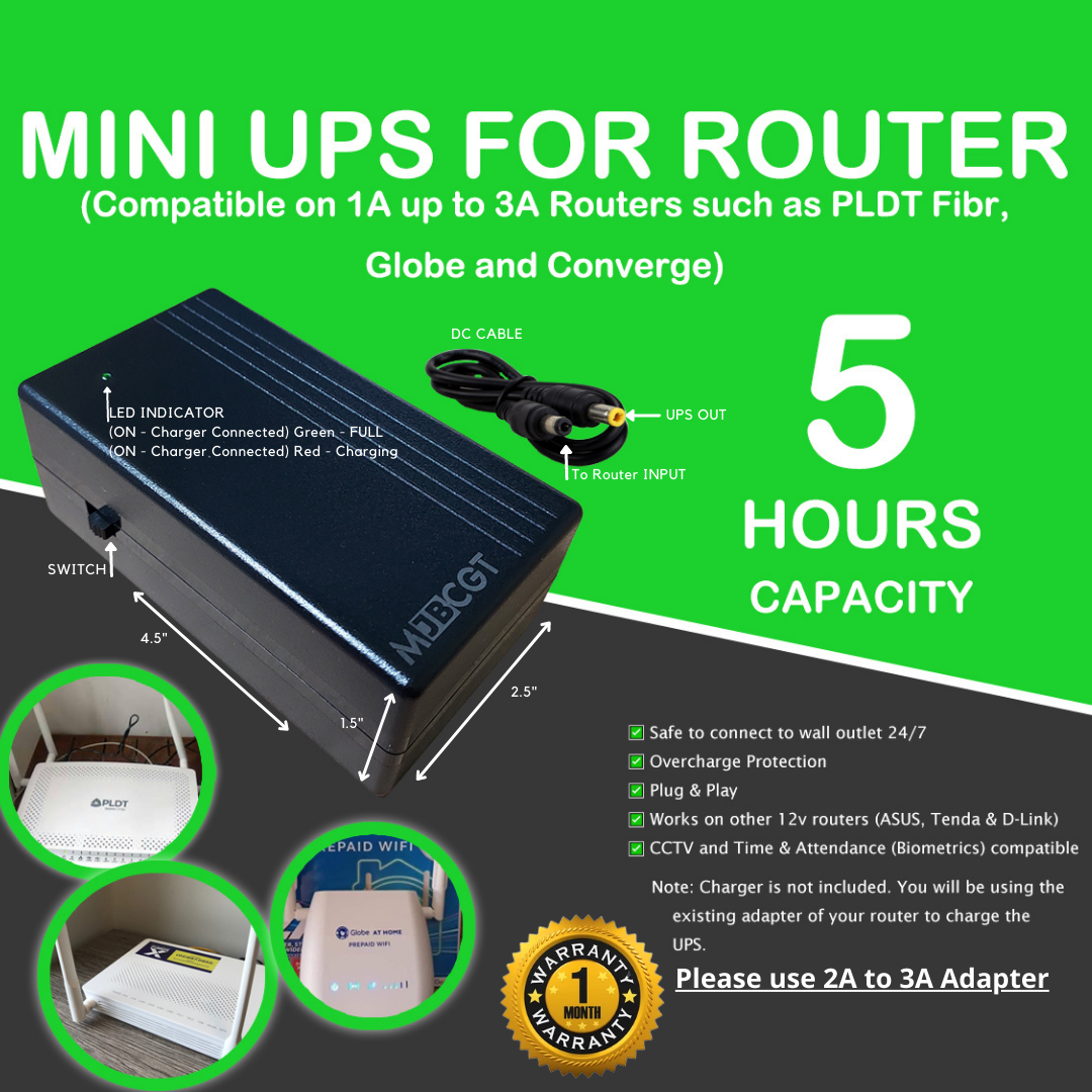 MJBCGT Mini UPS for PLDT, Converge, Smart, SKY and Globe Router, DVR ...