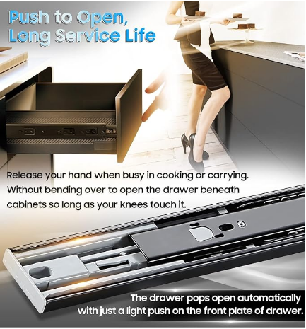 Push to Open Drawer Slides Full Extension Side Mount 8 to 24 Inch Ball ...