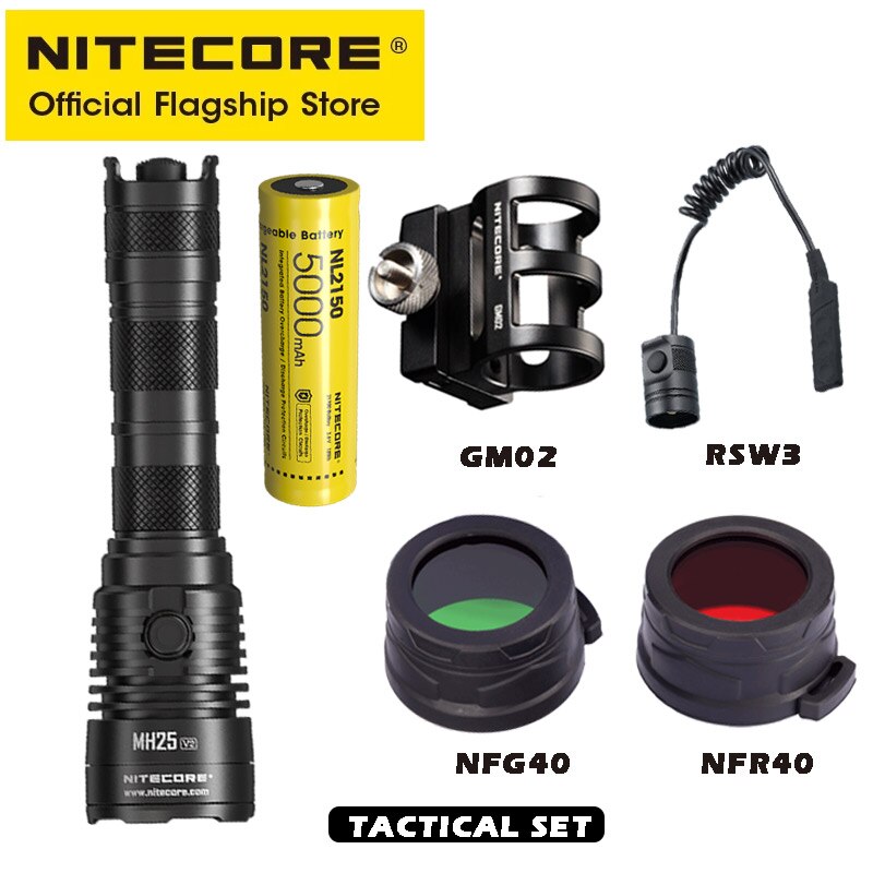 NITECORE MH25 V2 Tactical Flashlight LED USB Rechargeable 1300 Lumens ...