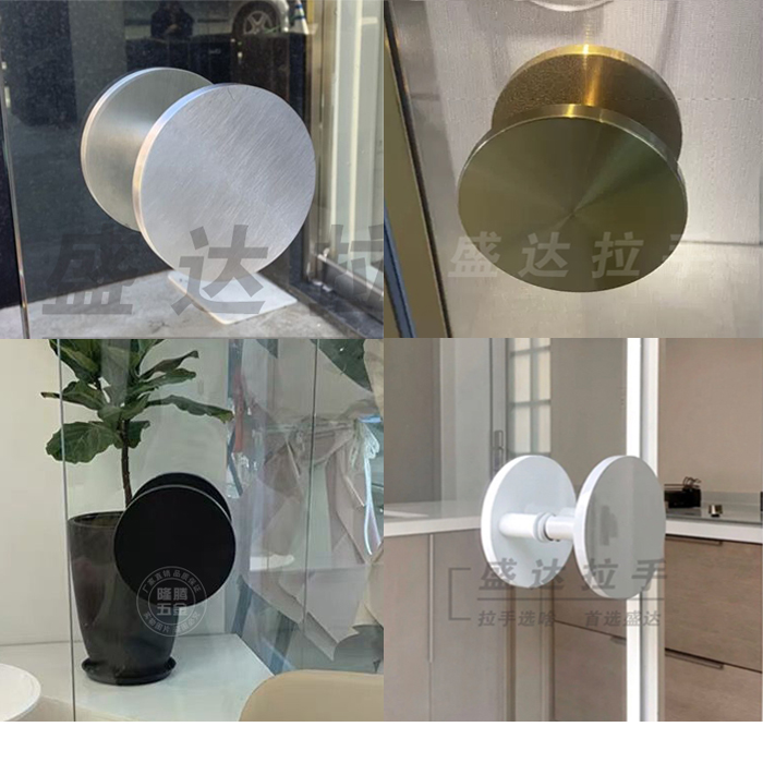 Drawn titanium gold round door handle spring glass door handle European ...