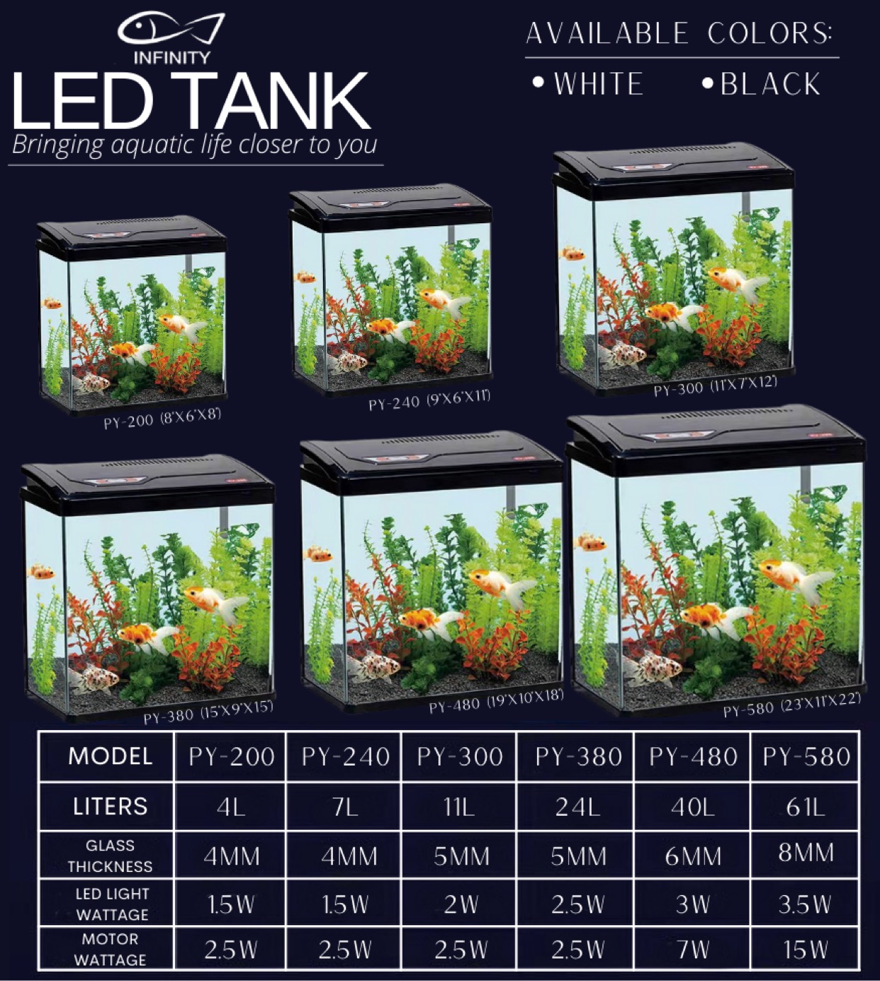 Infinity LED Tank Aquarium Set with Pump and Light for Small Fish Tank ...