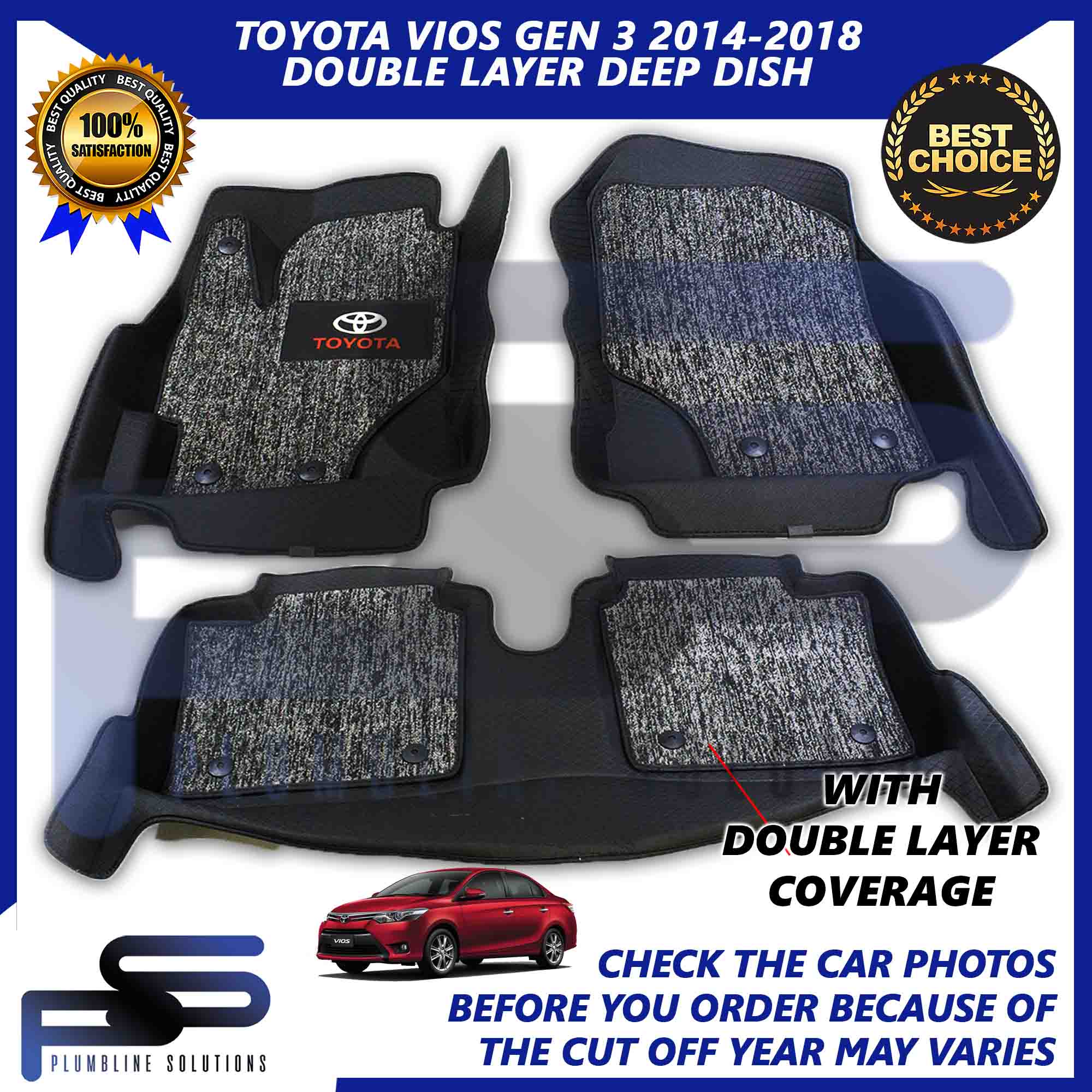 7D Double Layer Deep Dish Matting for Toyota Vios Gen 2 2007 2008 2009 ...