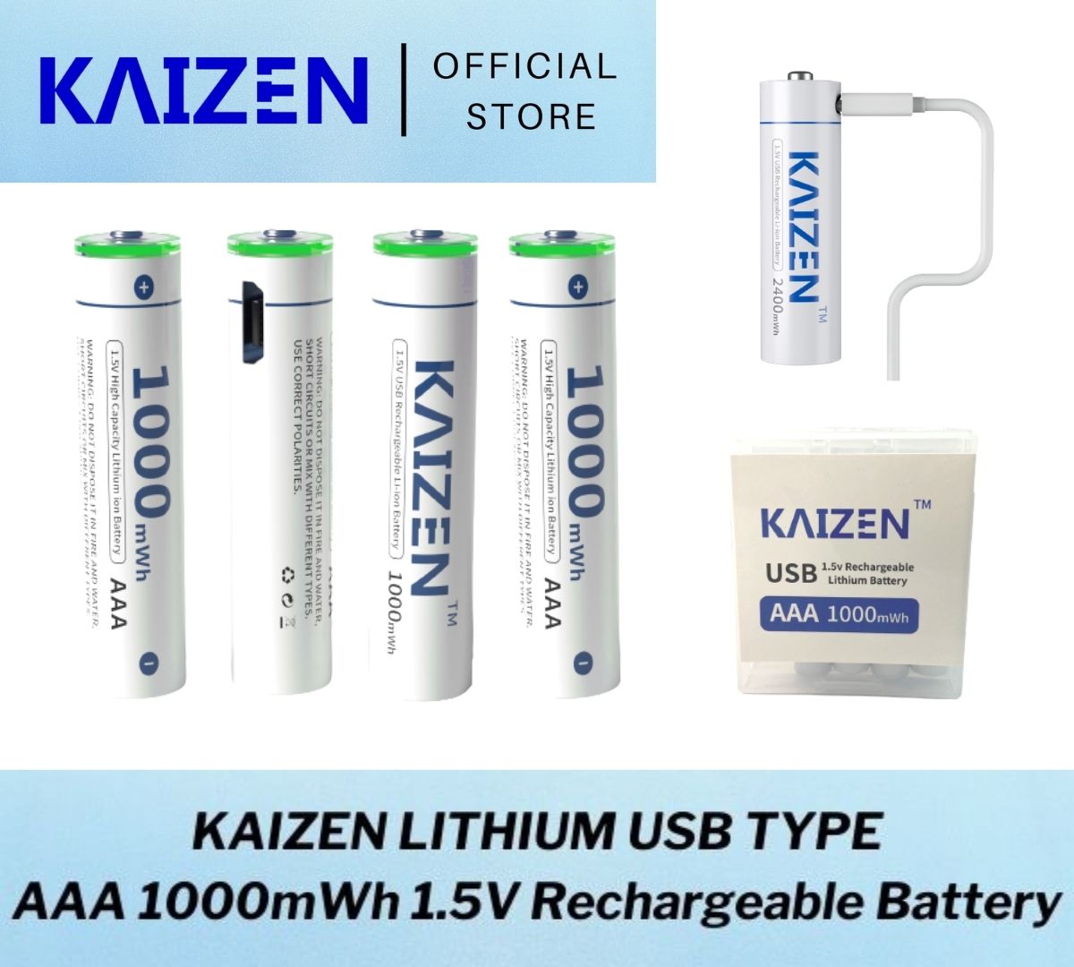 Kaizen USB Lithium AAA 1000mWh Rechargeable Battery 1.5V | Lazada PH