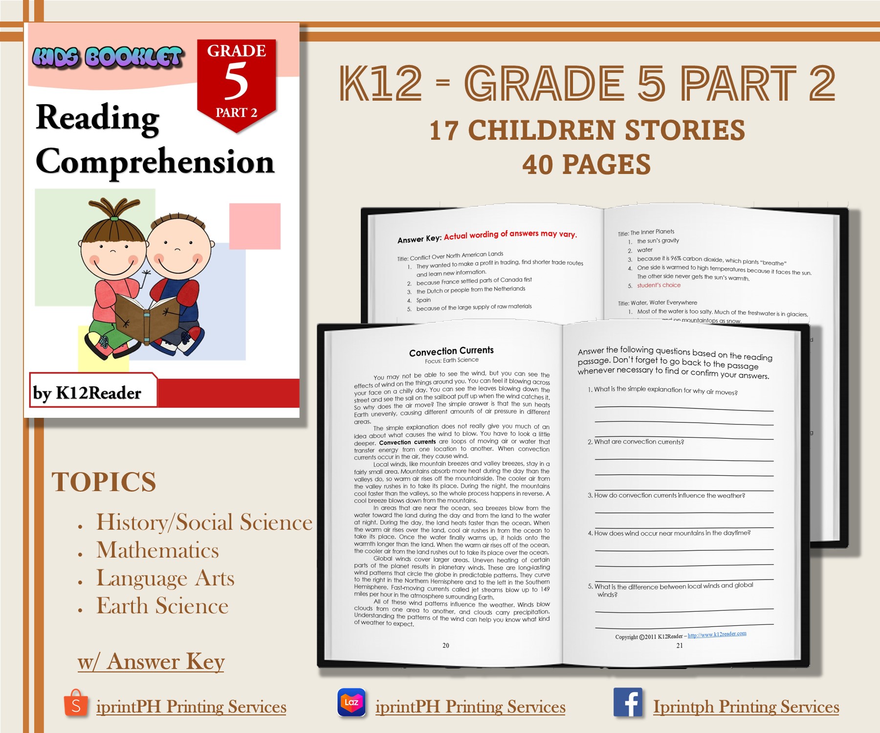 K12 | Grade 1, 2, 3, 4, 5 Reading Comprehension (40 pages) | Lazada PH