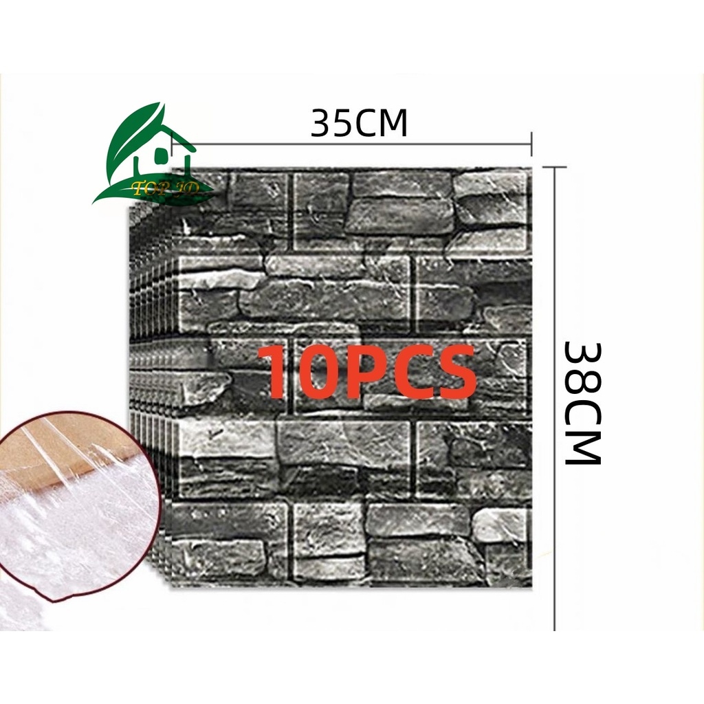 【COD】 10PCS/Set 35X38CM Foam Wall paper stickers Bricks Stone design ...