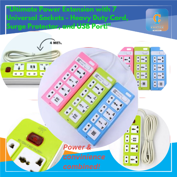 CL Ultimate Power Extension with 7 Universal Sockets - Heavy Duty Cord, Surge Protector, and USB ...