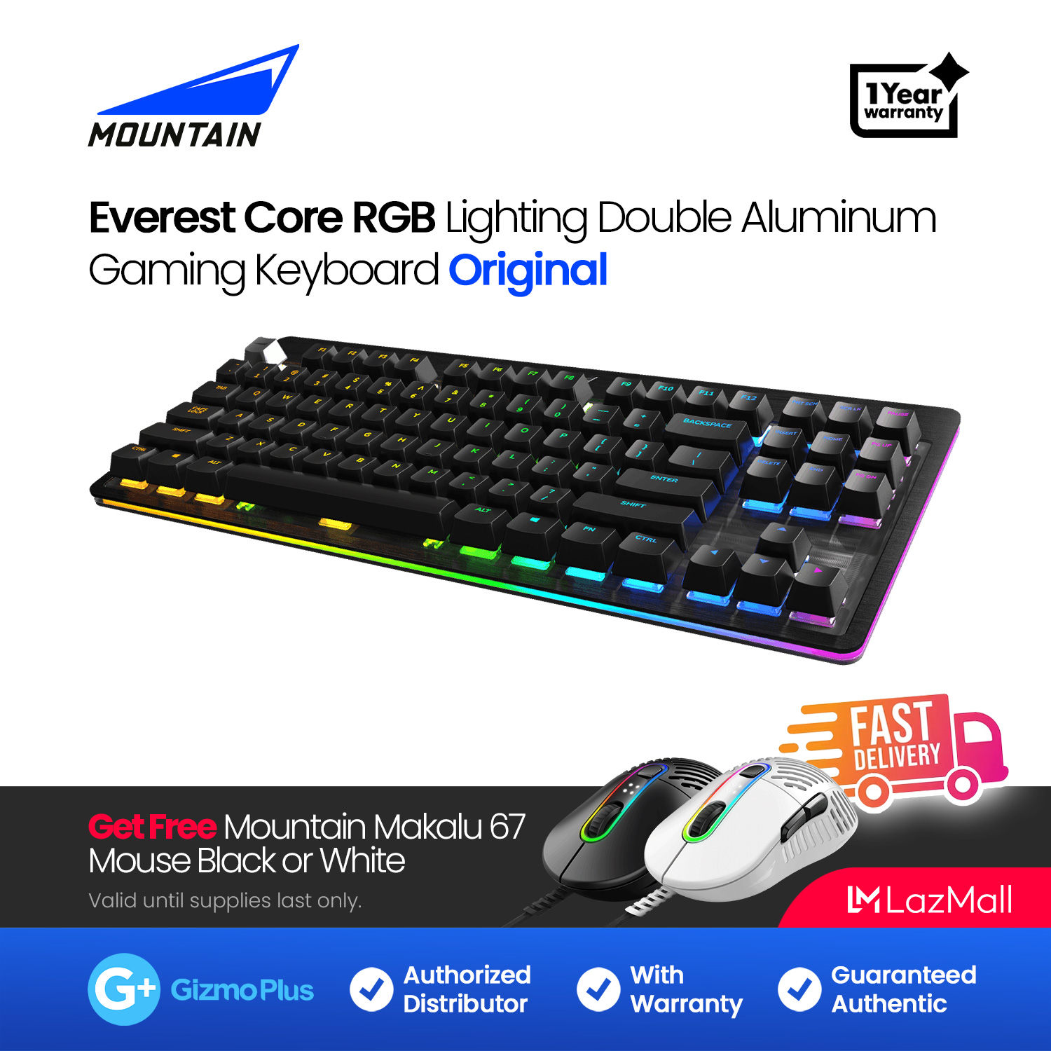 MOUNTAIN Everest Core US ANSI RGB Lighting Double Aluminum Gaming ...