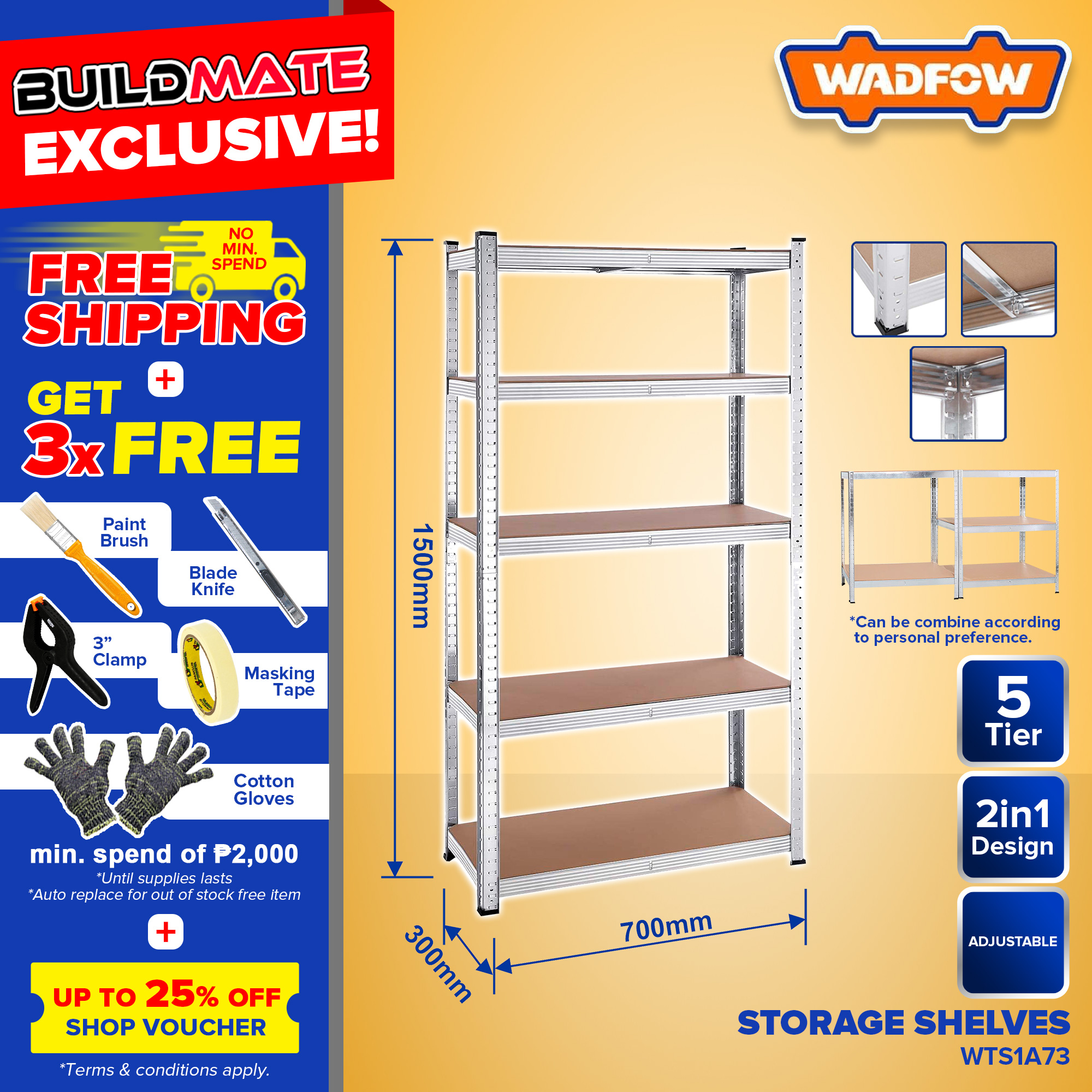 BUILDMATE Wadfow 5-Tier Adjustable Shelves Organizer Storage Rack Stand ...
