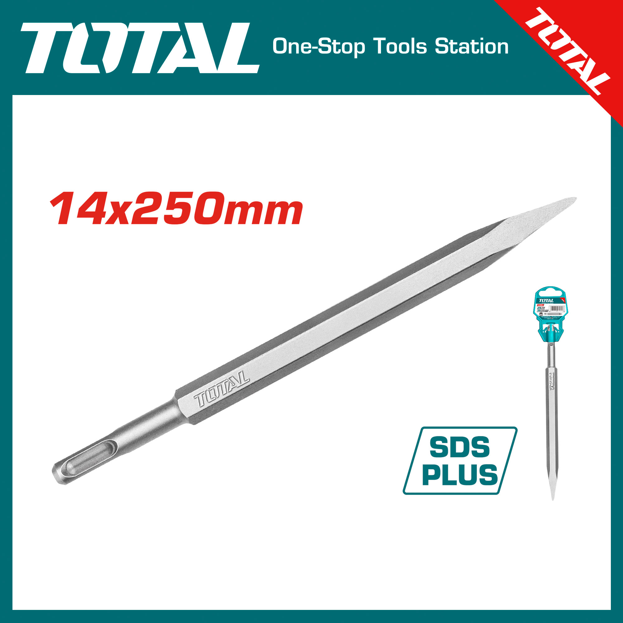 TOTAL SDS Plus Chisel Pointed | Flat, 14X250mm, TAC1511141/TAC15121411 ...