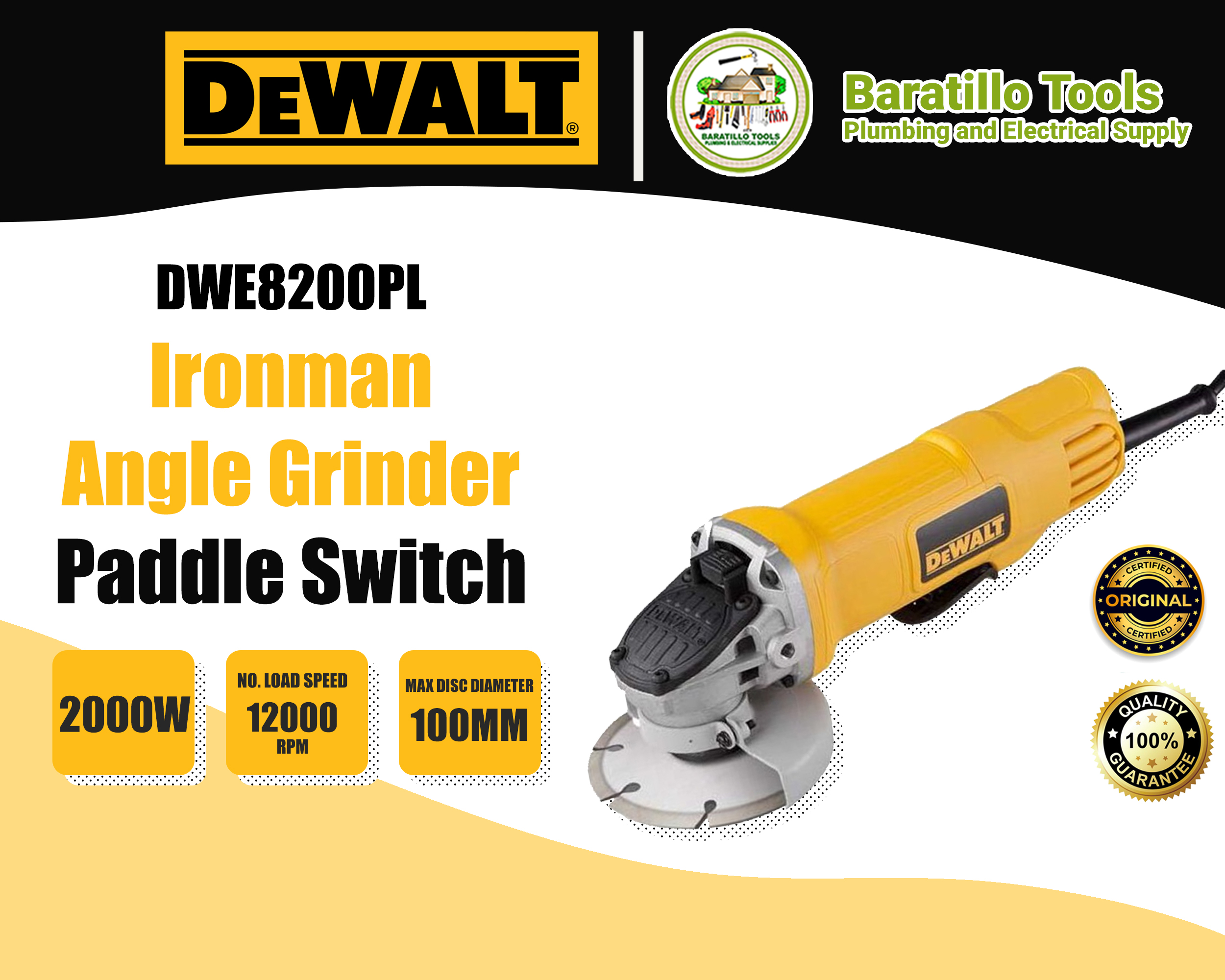 DeWALT DWE8200PL 4” Angle Grinder Paddle Switch 850W | Lazada PH