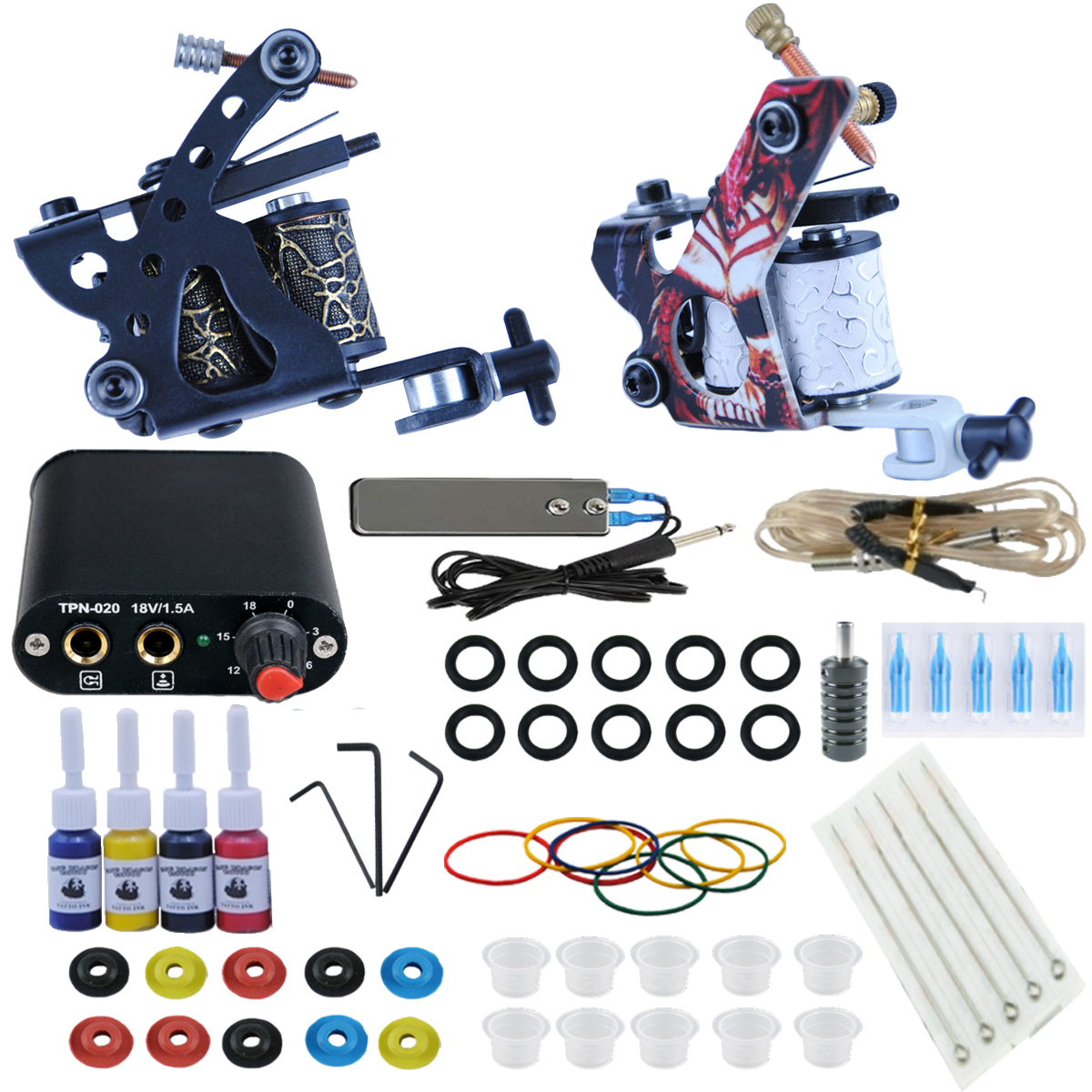 2 Machine Tattoo Complete Beginner Tattoo Kit 2 Tattoo Machine 7 Color ...