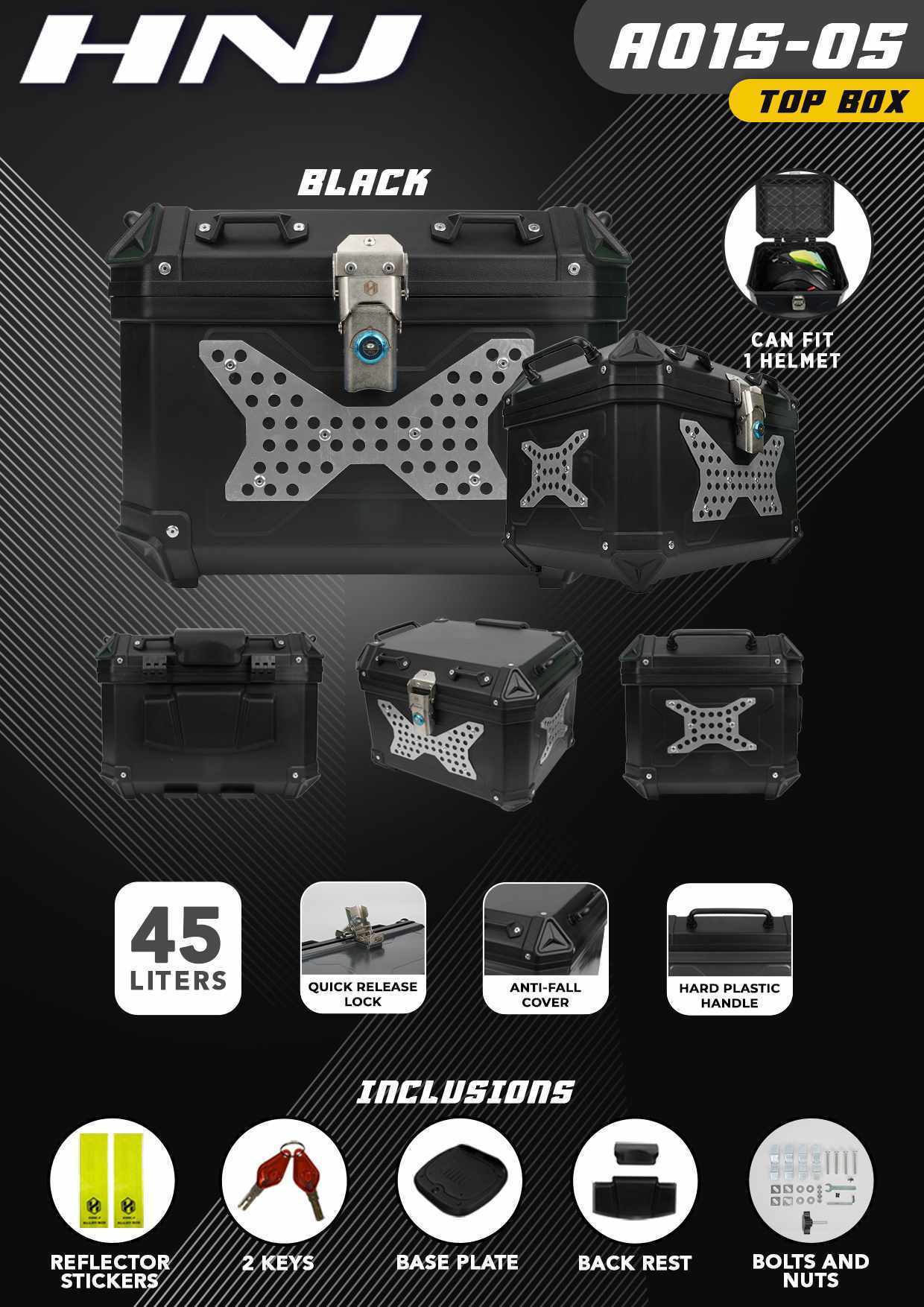 A2MOTO SEC KRYPTONITE HEXALITE Adamantium PLASTIC TOP BOX 45L 30L ...