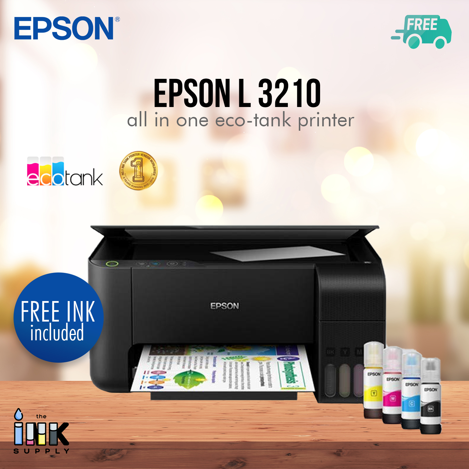 Epson EcoTank L3210 With FREE INK All In One Printer 3 In 1 Scanner Epson EcoTank L3210 With FREE INK All In One Printer 3 In 1 Scanner