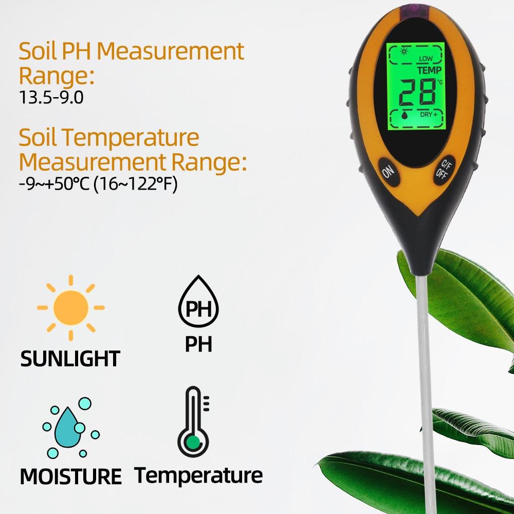 4 In1 Plant Soil PH Meter Moisture Tester Light Analyzer Temperature ...