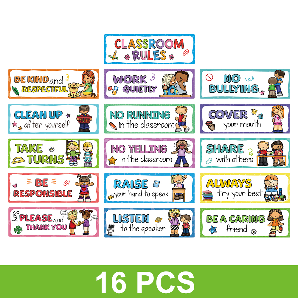 16PCS Classroom Rules Sign Preschool Class Rules Poster Chart Banner ...