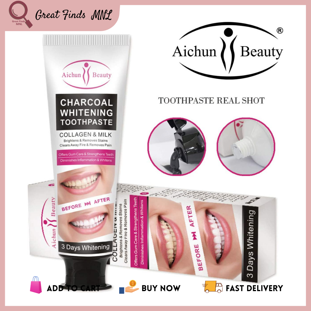 AICHUN BEAUTY Charcoal 3 Day Toothpaste Collagen Removes Stains Removes ...