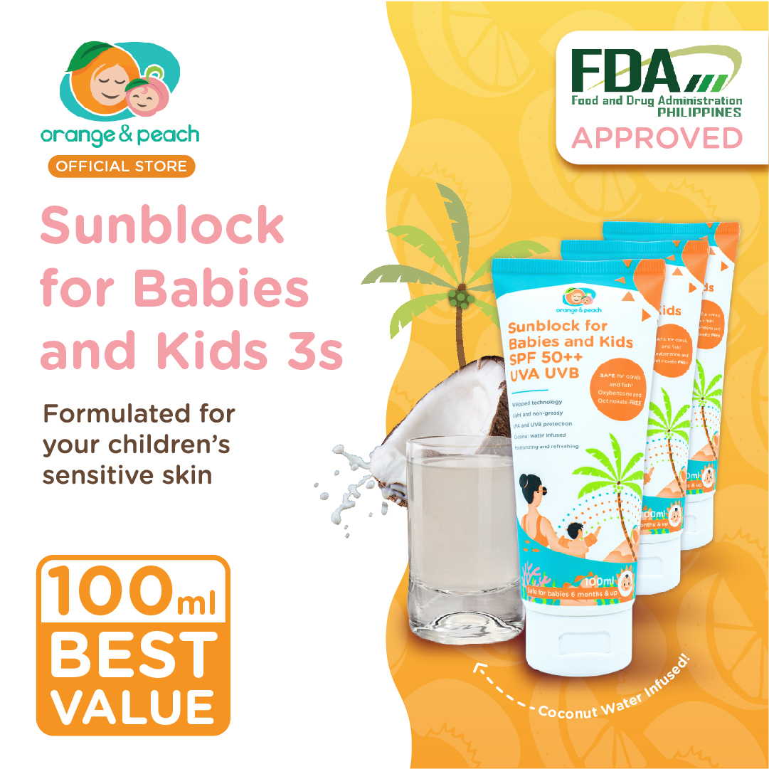 3 pcs. Orange and Peach Sunblock for Babies and Kids SPF 50 Sunscreen ...