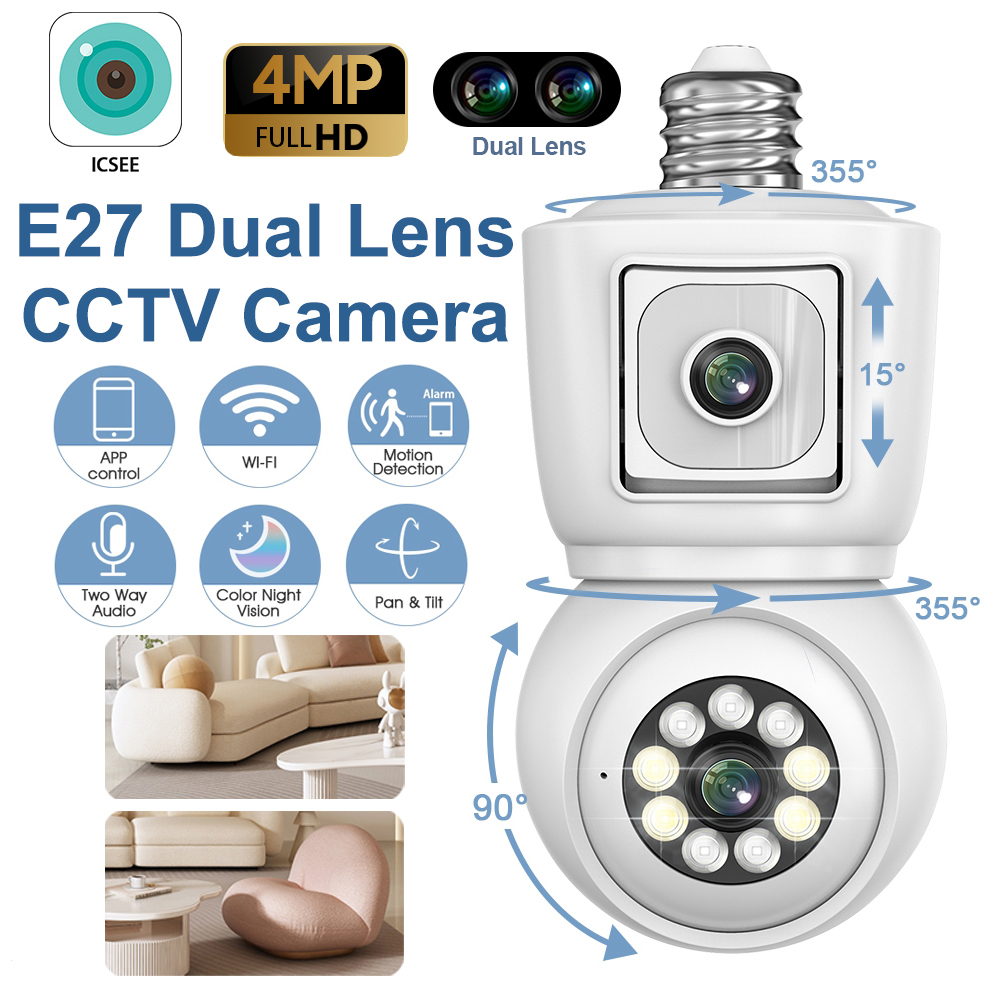 ICSEE R3 4MP Dual lens cctv bulb Bluetooth Remote Dual Screen Auto ...